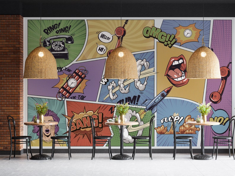 Colorful Comic Book Wallpaper Mural: Retro Pop Art Wallcovering - Etsy
