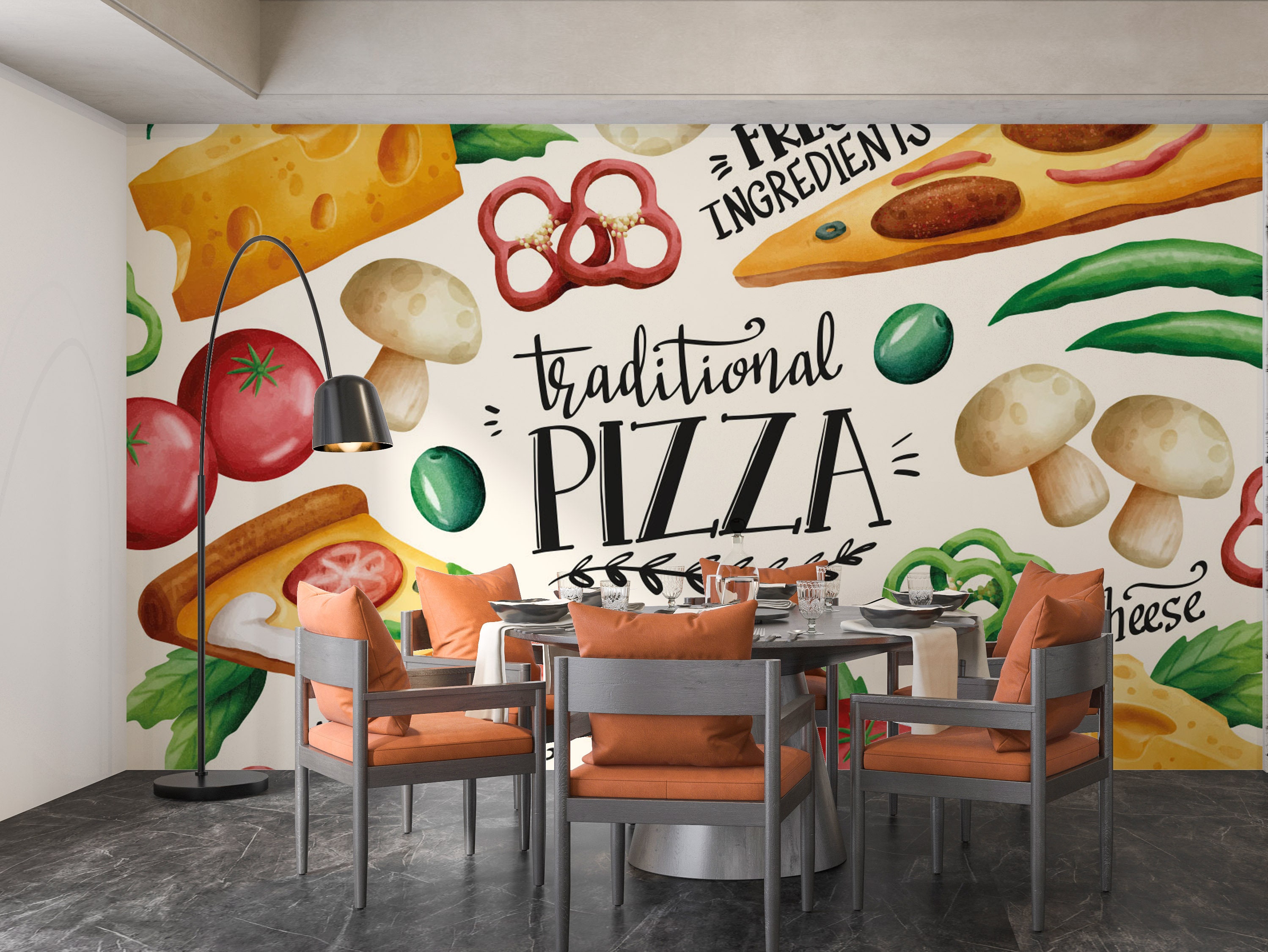 Customizable Italian Restaurant Wallpaper. Watercolor Pizza Restaurant ...