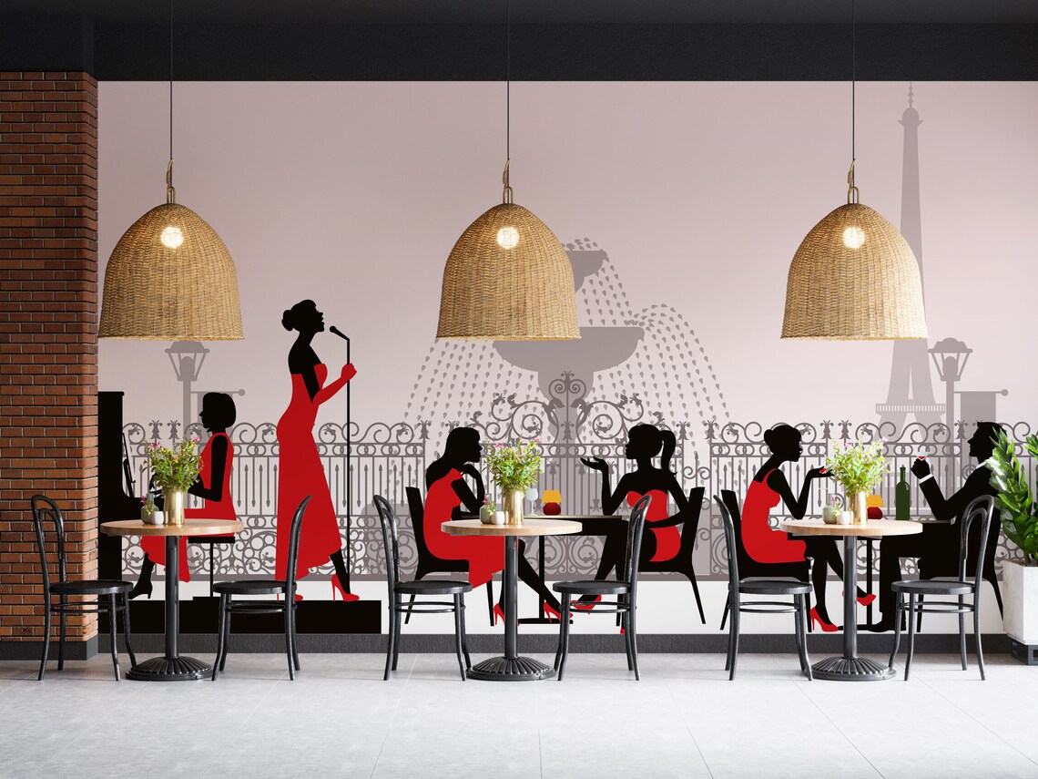 Paris Silhouette Wallpaper. Customizable Coffee Shop - Etsy