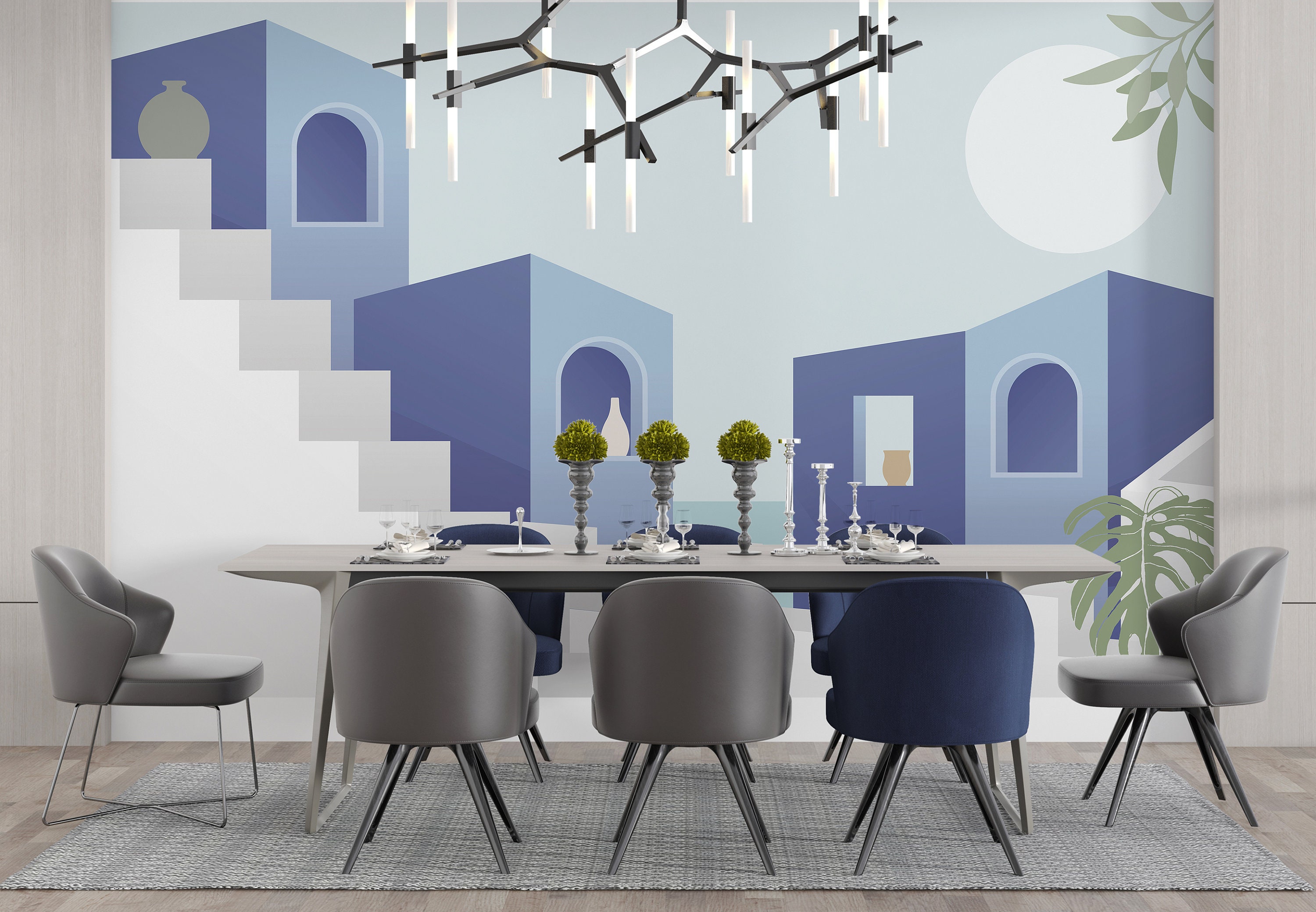 Santorini Seascape Wall Mural: Modern Architecture Wallpaper - Etsy