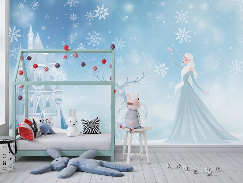 Snow Princess Wallpaper. Snow Queen Kids Mural.winter Theme ...