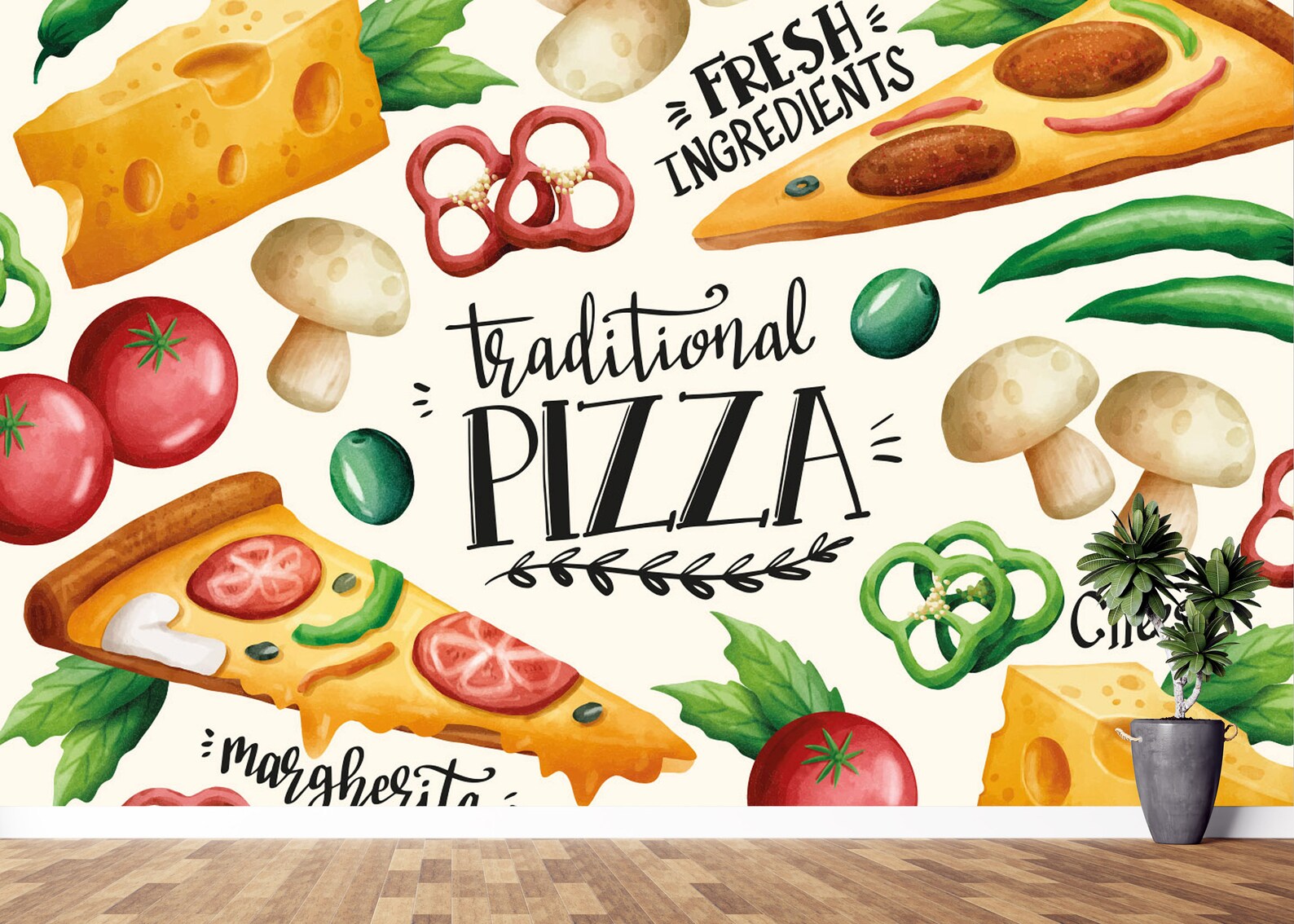 Customizable Italian Restaurant Wallpaper. Watercolor Pizza Restaurant ...