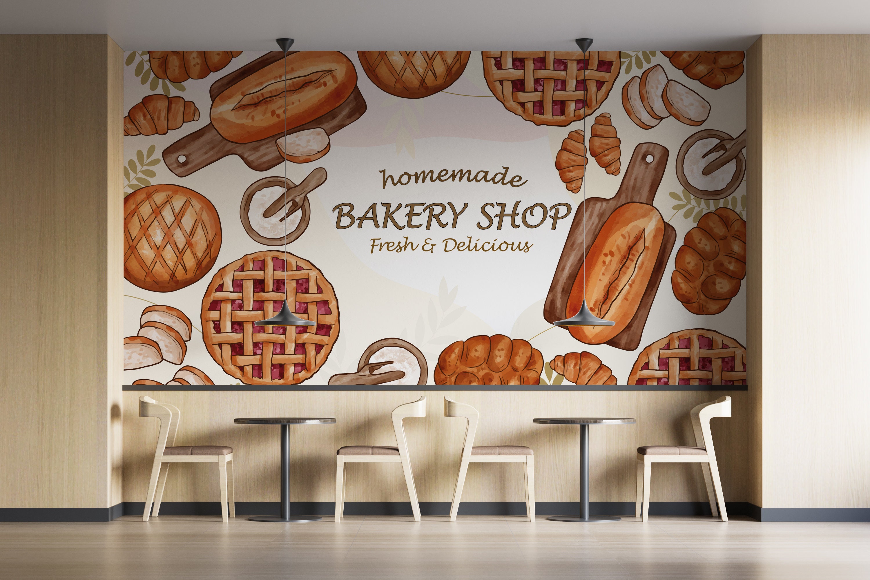 Watercolor Bakery Wallpaper. Customizable Vintage Design - Etsy