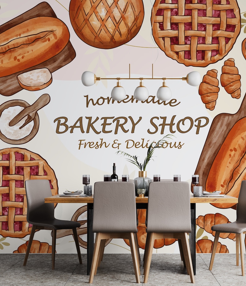 Watercolor Bakery Wallpaper. Customizable Vintage Design - Etsy