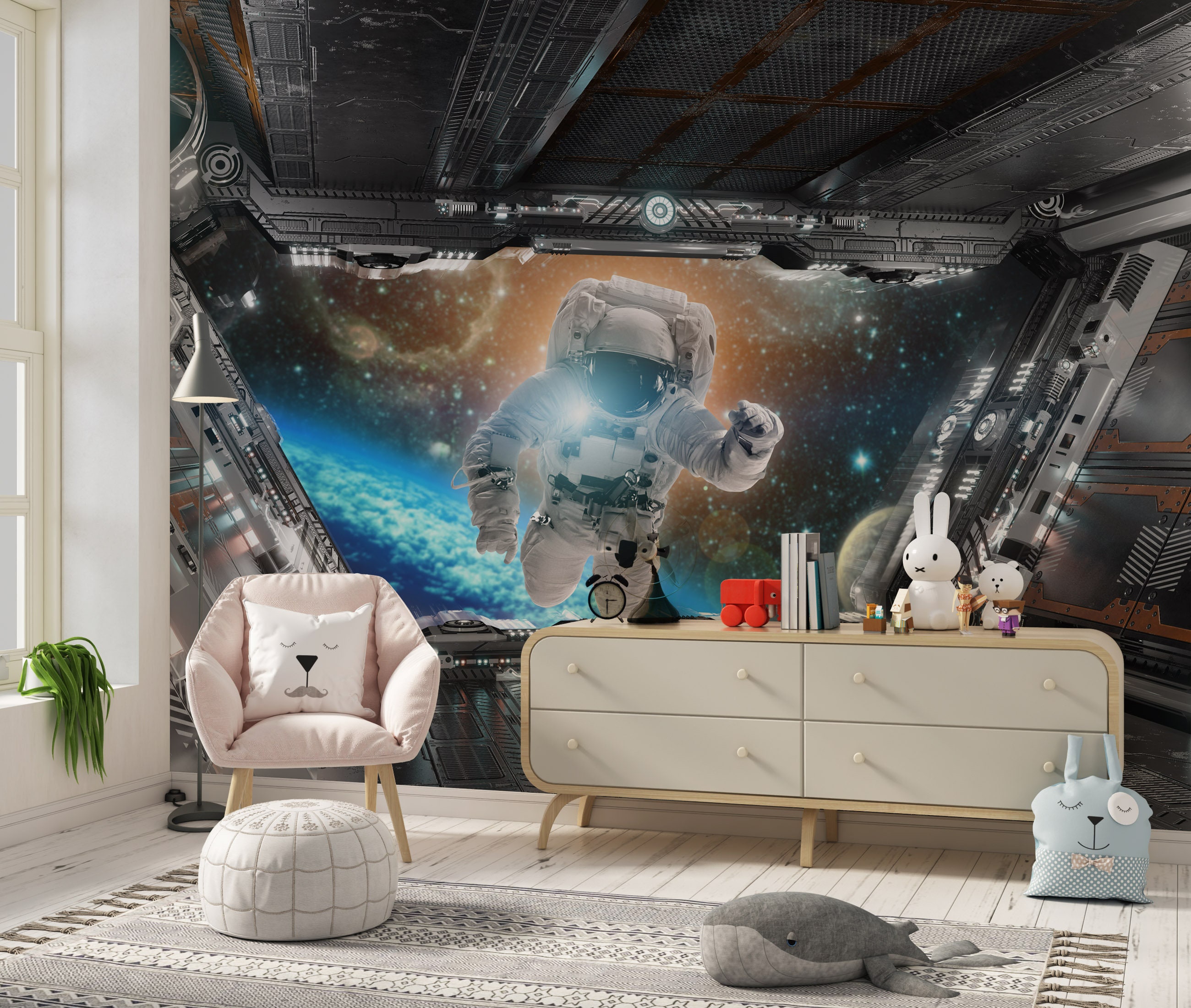 Space Wallpaper Astronaut Mural Spaceship Wallcovering - Etsy