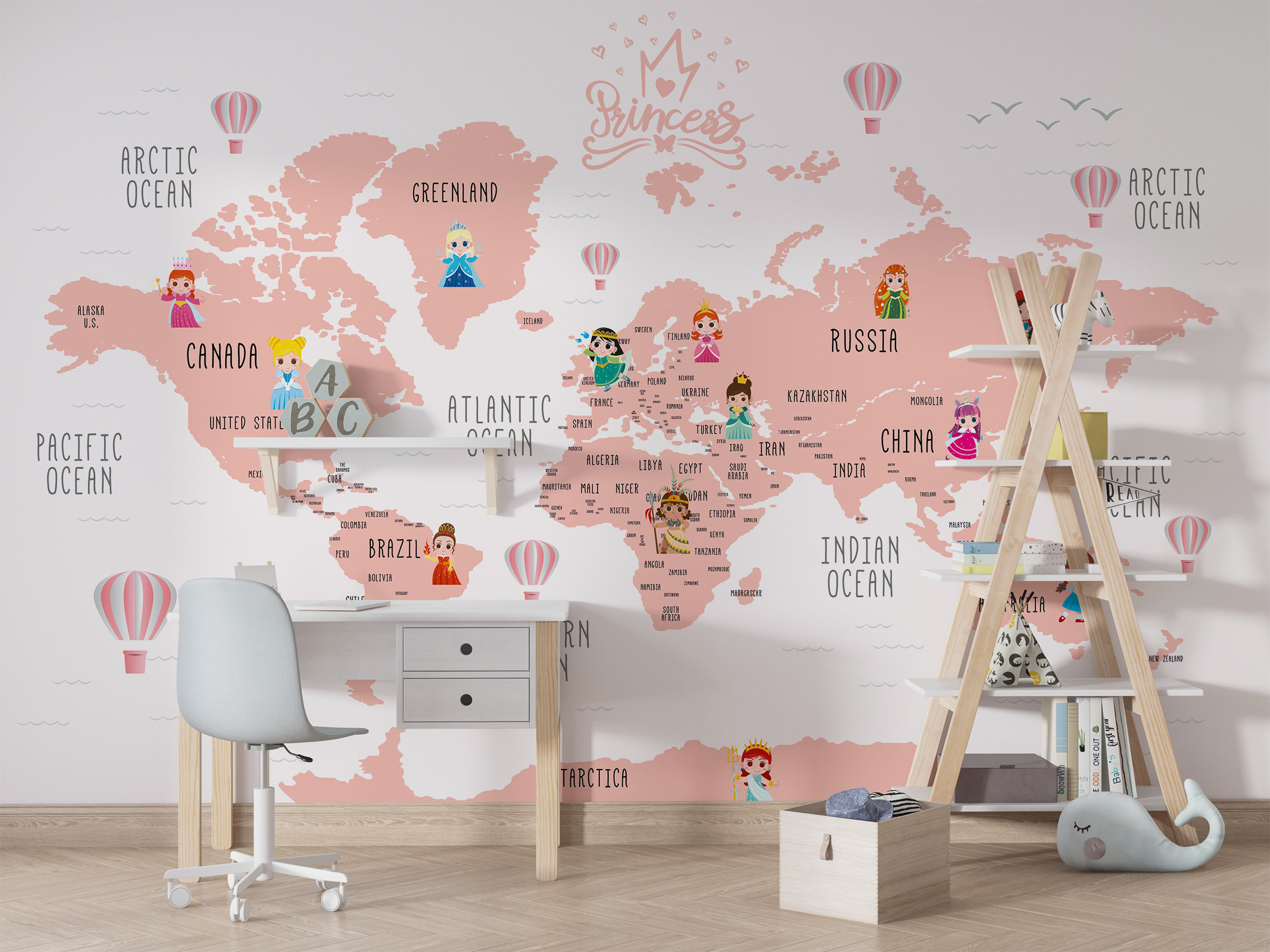 Princesses on World Tour Nursery Pink World Map Wallpaper. - Etsy