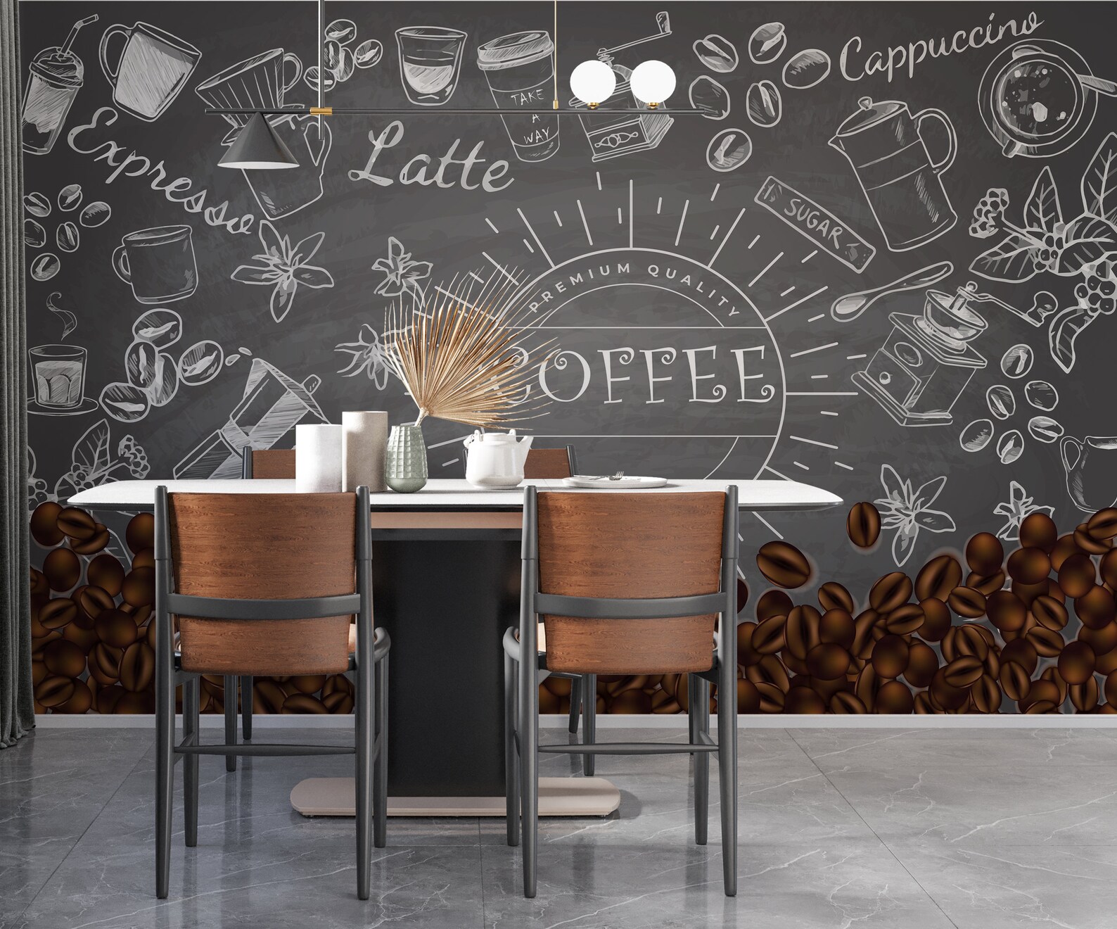 Coffee Shop Mural: Customizable Cafe Wallpaper, Grey Chalkboard Style ...
