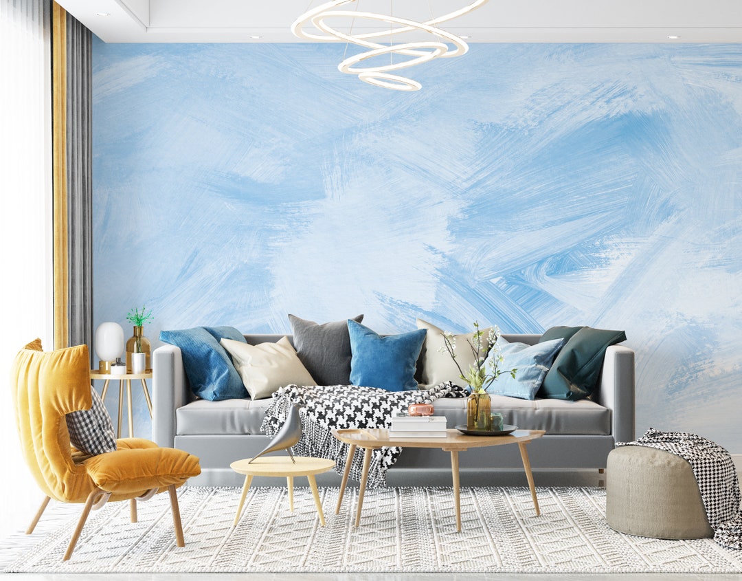 Blue Brushstroke Wallpaper Mural: Abstract Gradient, Removable ...