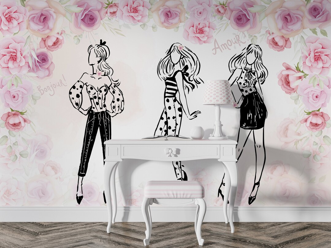 Elegant Boutique Wallpaper Woman Fashion Mural Haute Couture Wallpaper ...