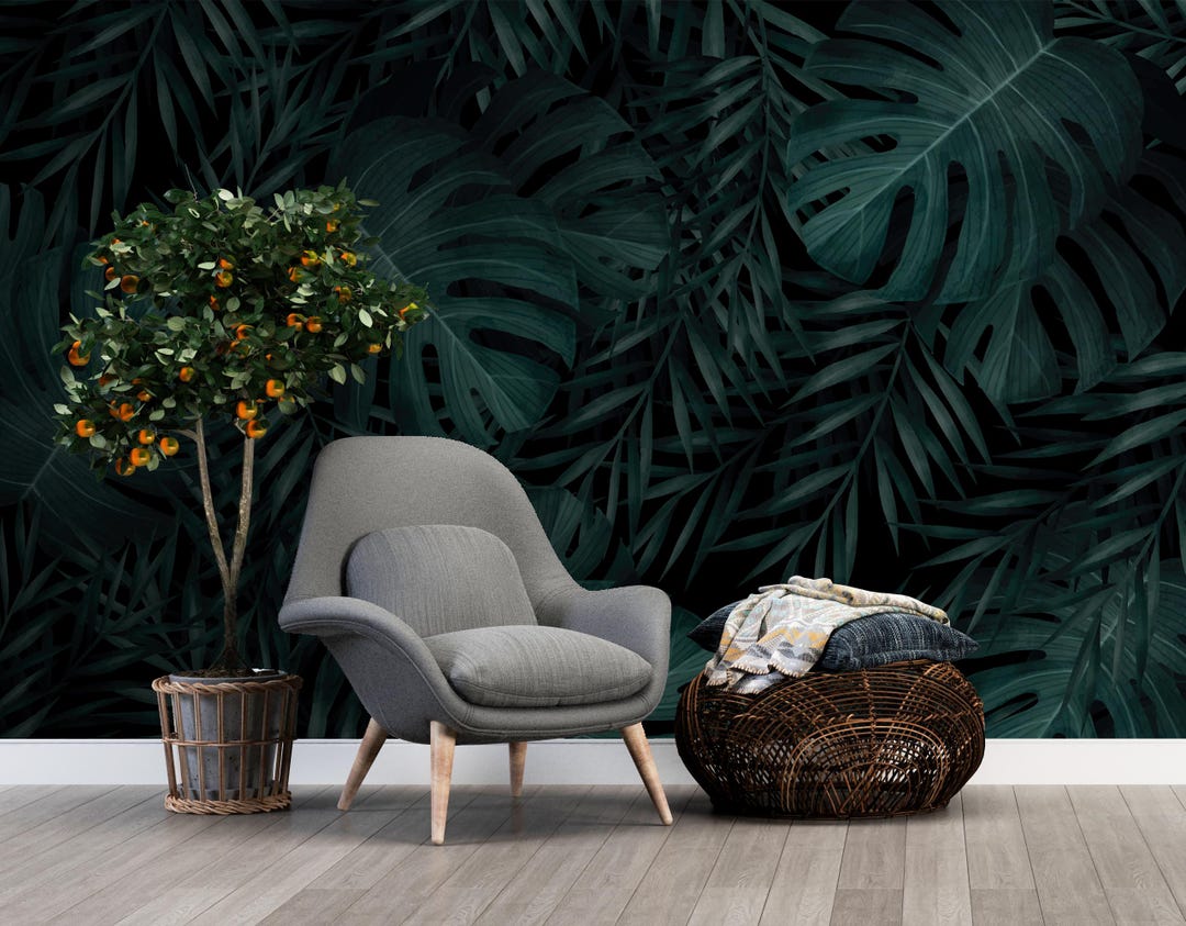 Monstera Leaves Wallpaper Tropical Big Leaves Wall Mural Easy Removable ...