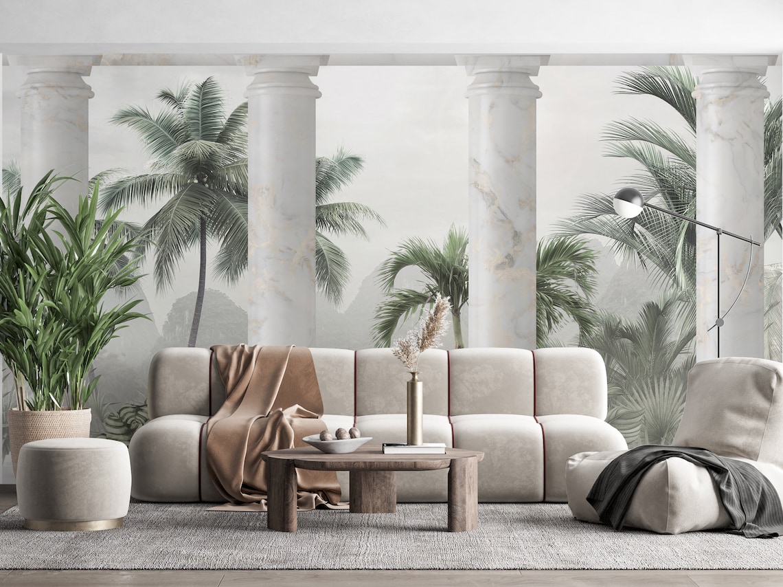 Ancient Greek Columns Wallpaper Mural, Tropical Forest - Etsy