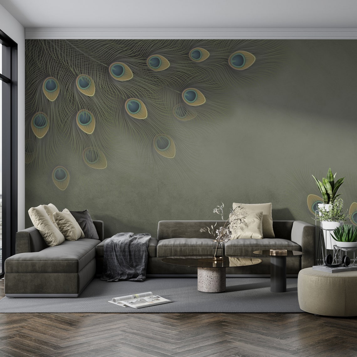 Peacock Feathers Wallpaper. Peacock Wall Mural. Tropical Wallpaper ...