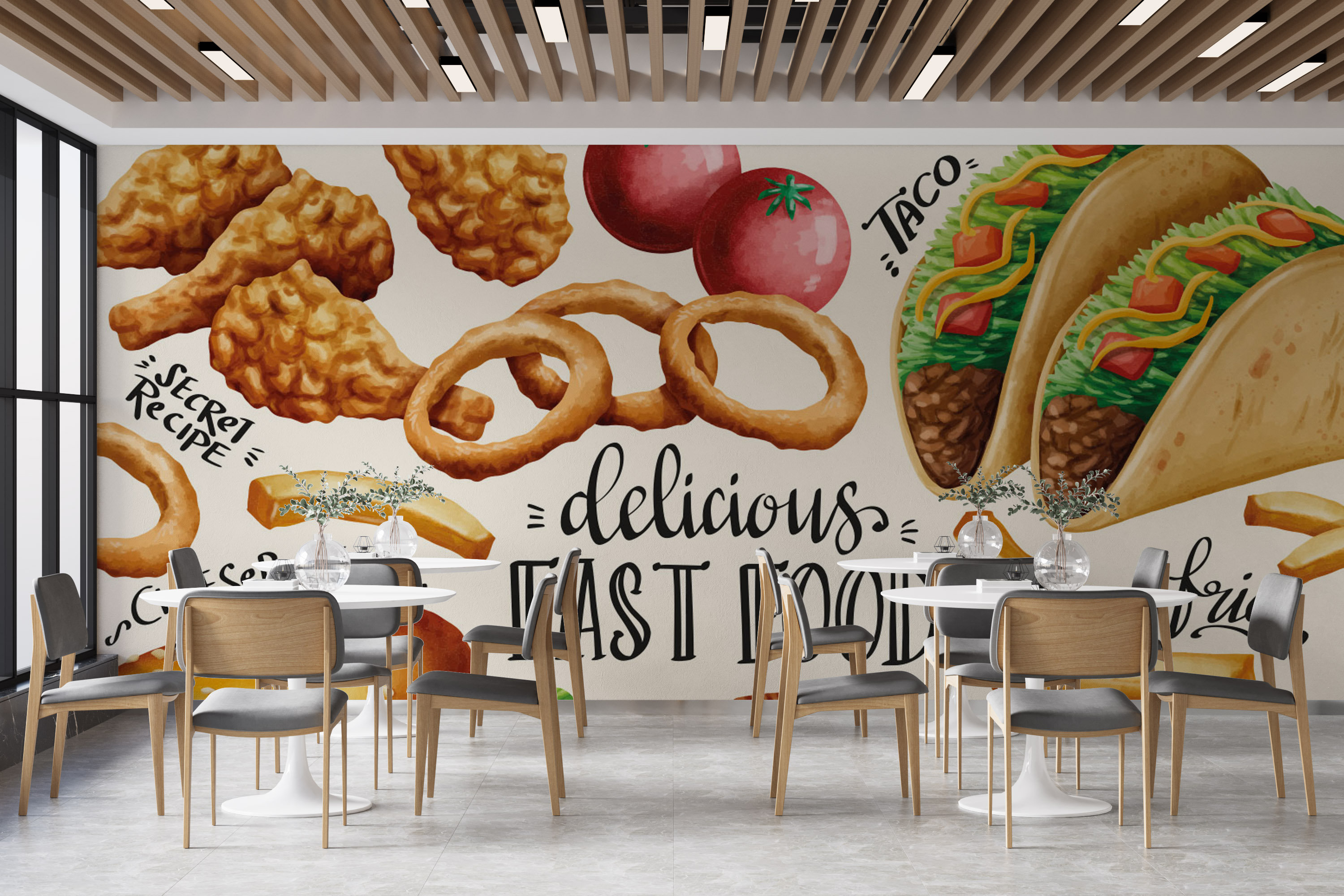Fast Food Restaurant Wallpaper. Customizable Watercolor Hamburger Cafe ...