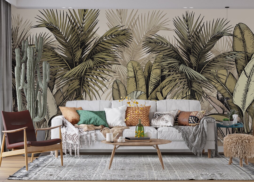 Modern Tropical Wallpaper.banana Tree Forest Mural.tropical Trees ...
