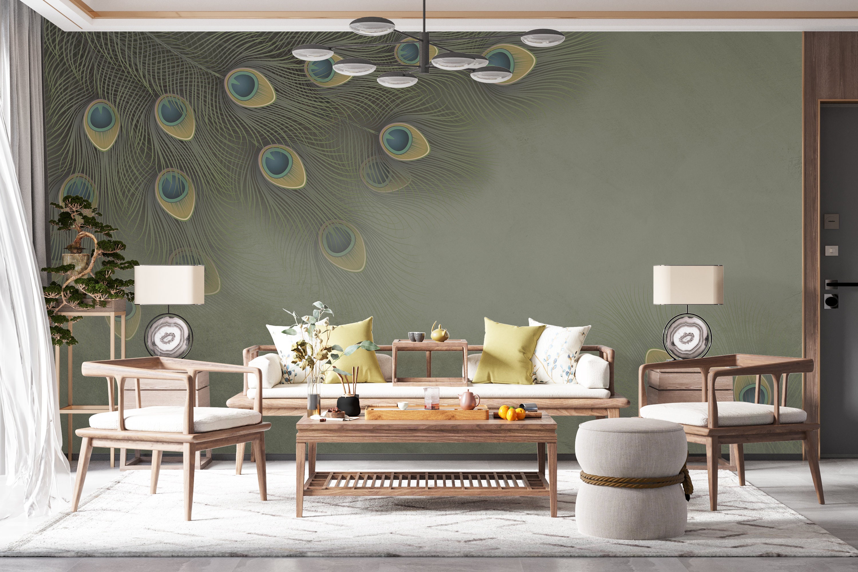 Peacock Feathers Wallpaper. Peacock Wall Mural. Tropical Wallpaper ...