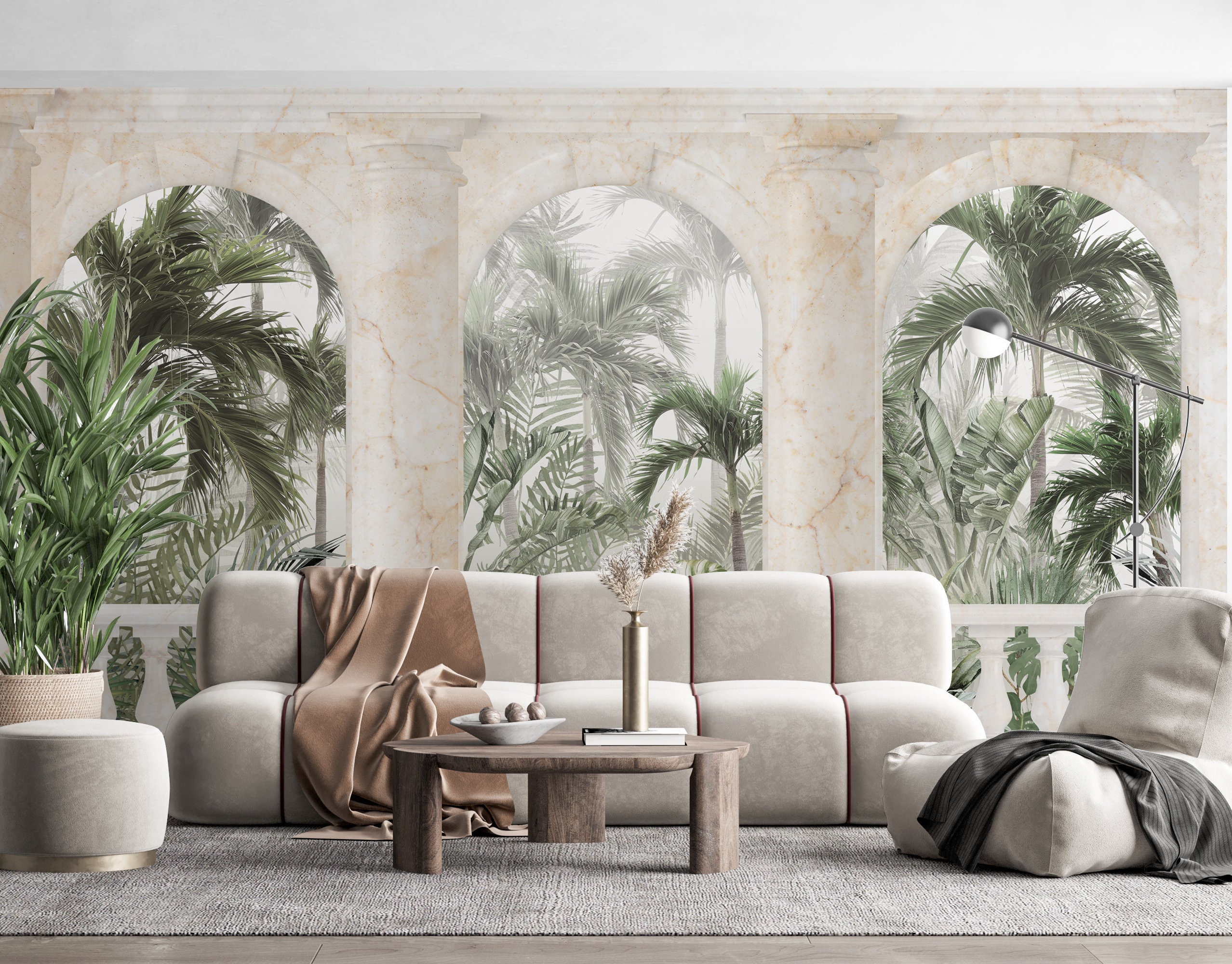 Ancient Roman Columns Wallpaper: Botanical Forest Mural - Etsy