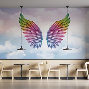 Colorful Angel Wings Wallpaper. Customizable Wings Wall Mural. Modern ...