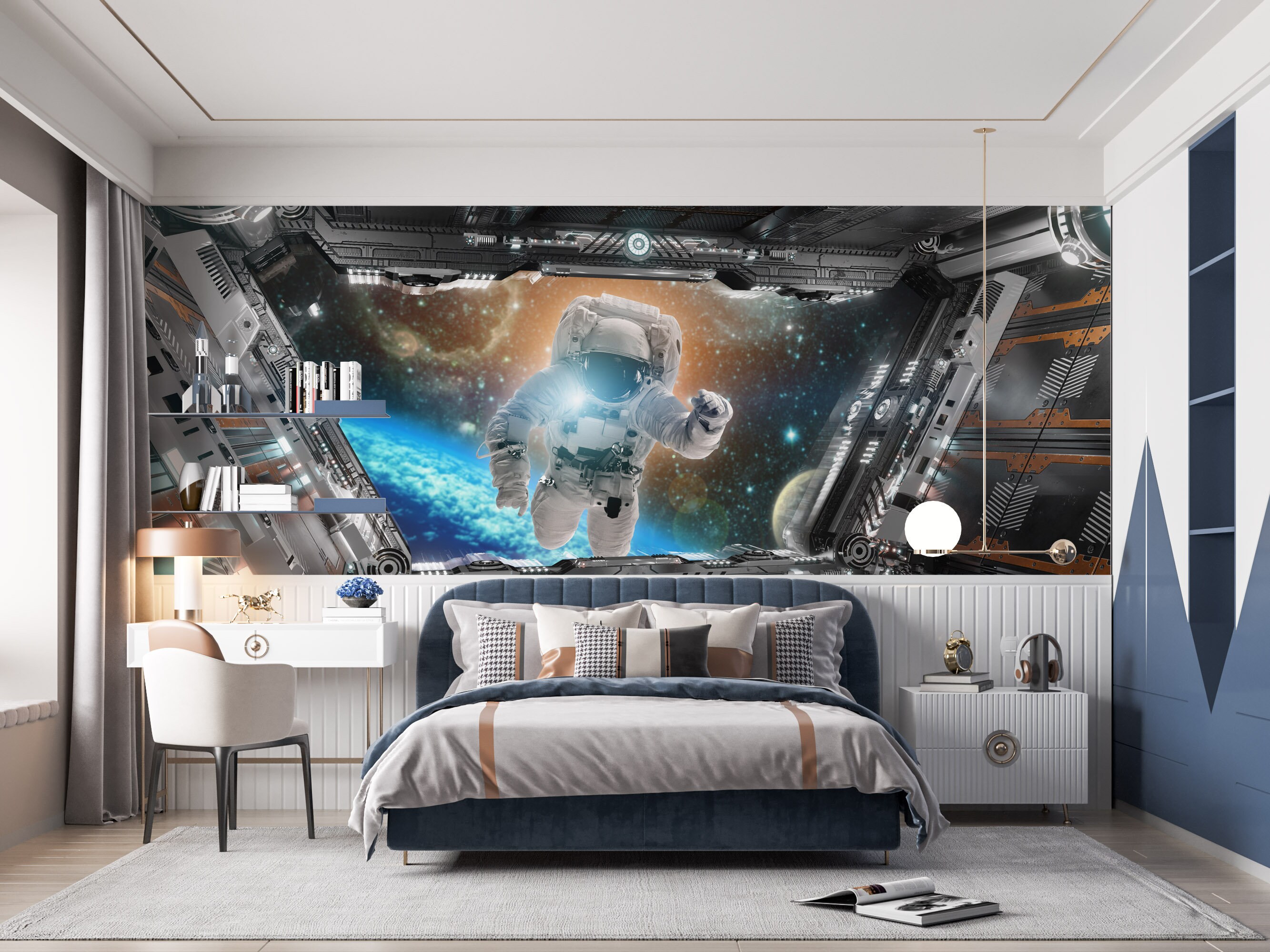 Space Wallpaper Astronaut Mural Spaceship Wallcovering - Etsy