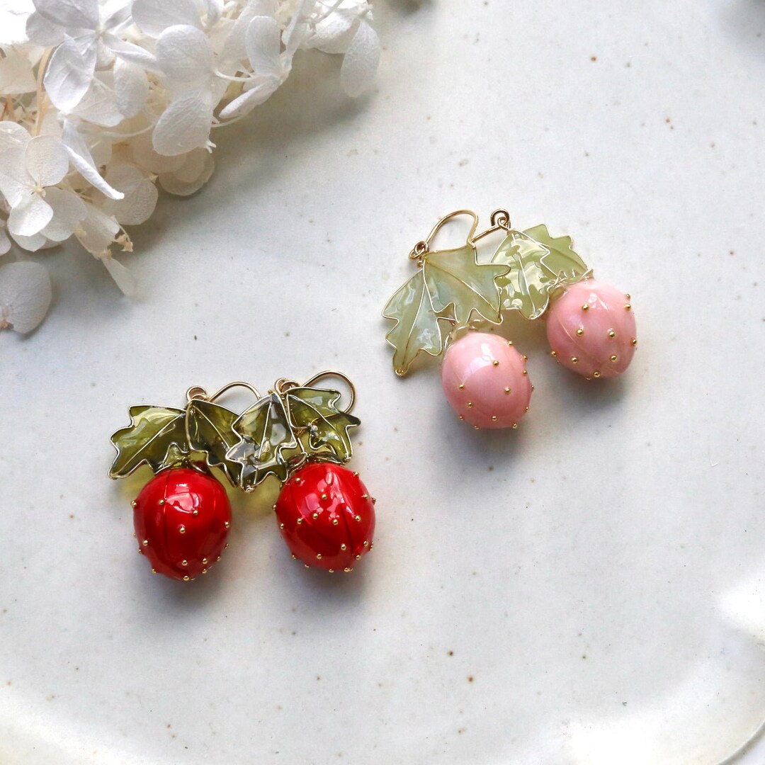Resin Strawberry Earrings, Red and Pink Strawberry Earrings, Cute ...