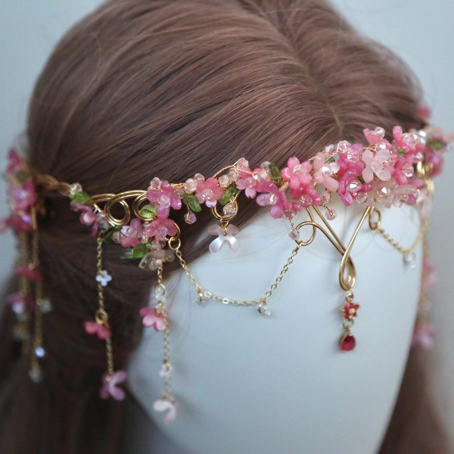 Sakura Flower Crown Headband, Handmade Cherry Blossom Tiara, Pink ...