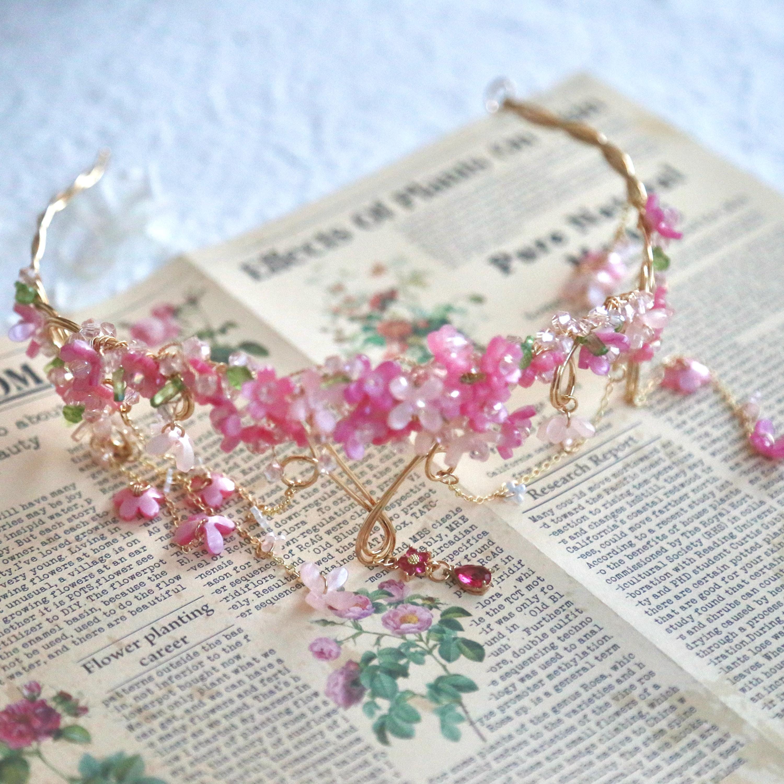 Sakura Flower Crown Headband, Handmade Cherry Blossom Tiara, Pink ...