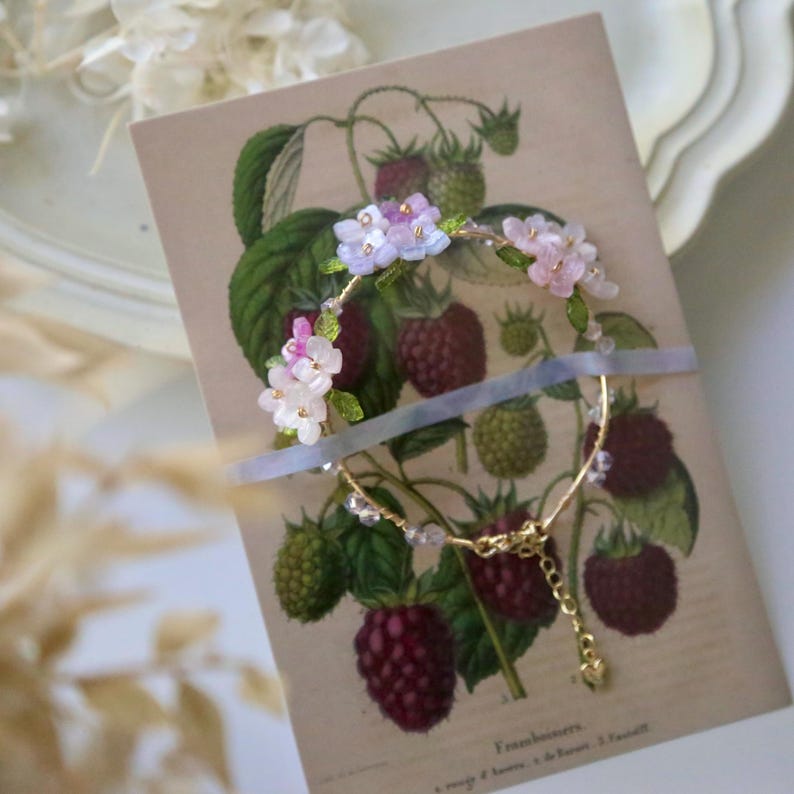 Hydrangea Bracelet, Pink Purple Flower Beads, Adjustable Floral ...
