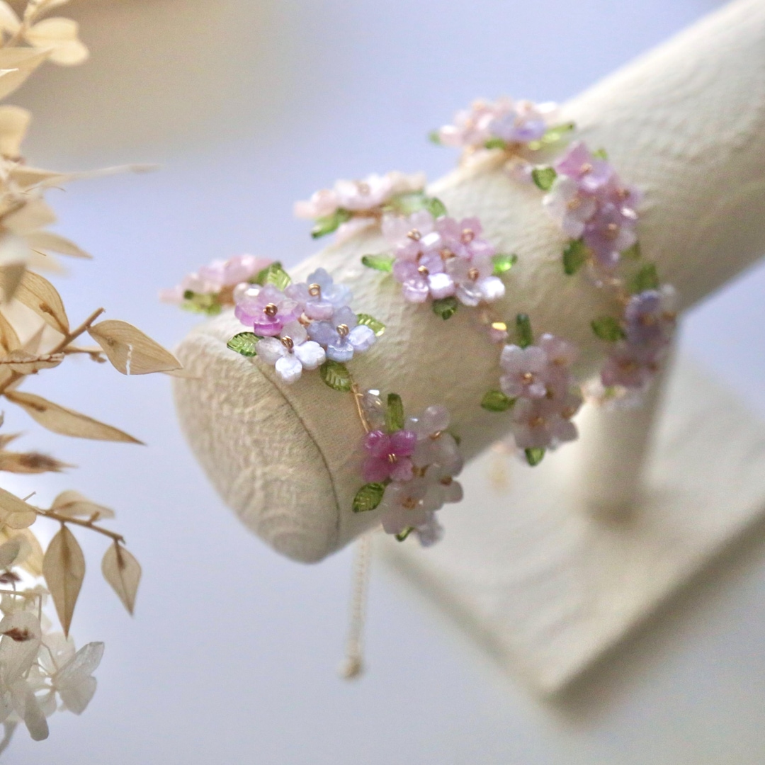Hydrangea Bracelet, Pink Purple Flower Beads, Adjustable Floral ...