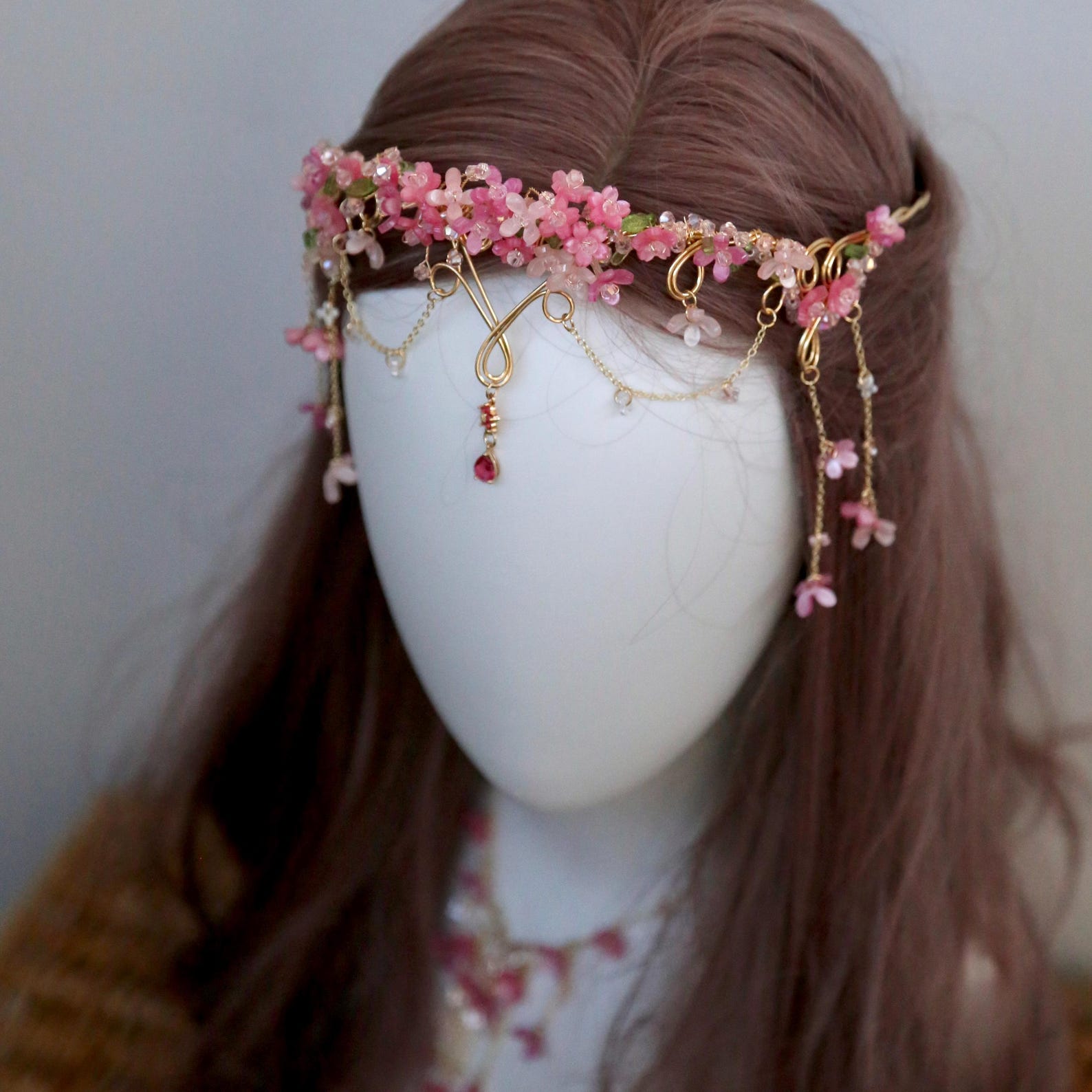Sakura Flower Crown Headband, Handmade Cherry Blossom Tiara, Pink ...
