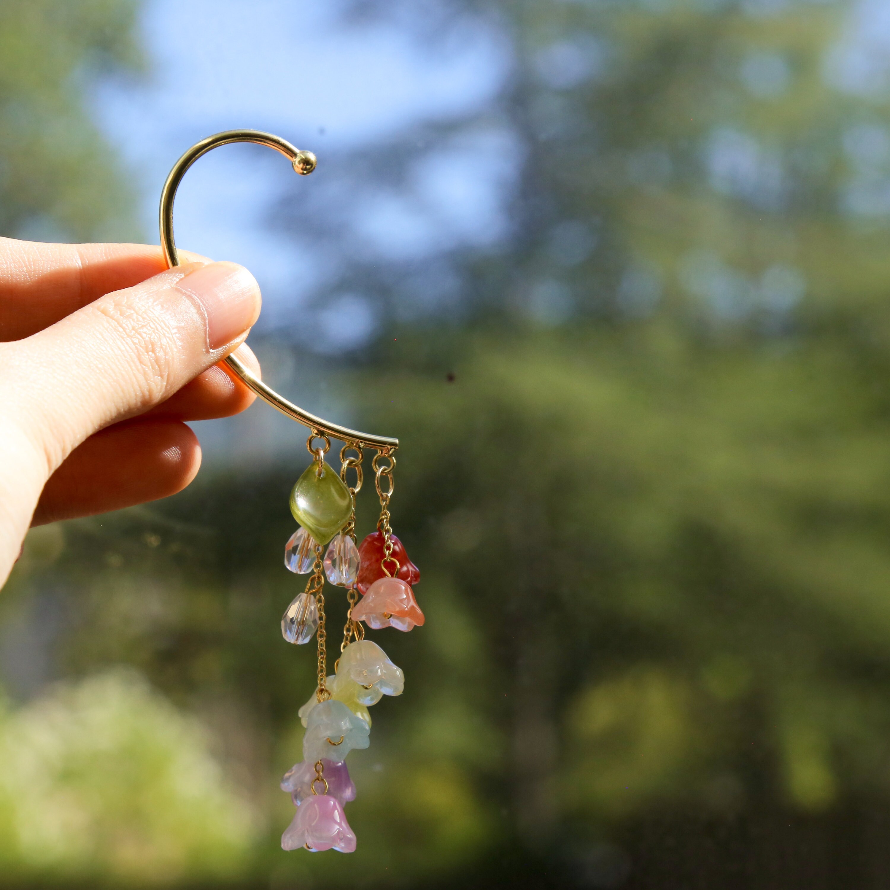 No Piercing Rainbow Earrings, Flower Ear Cuffs, Gold Ear Cuffs, Flower ...