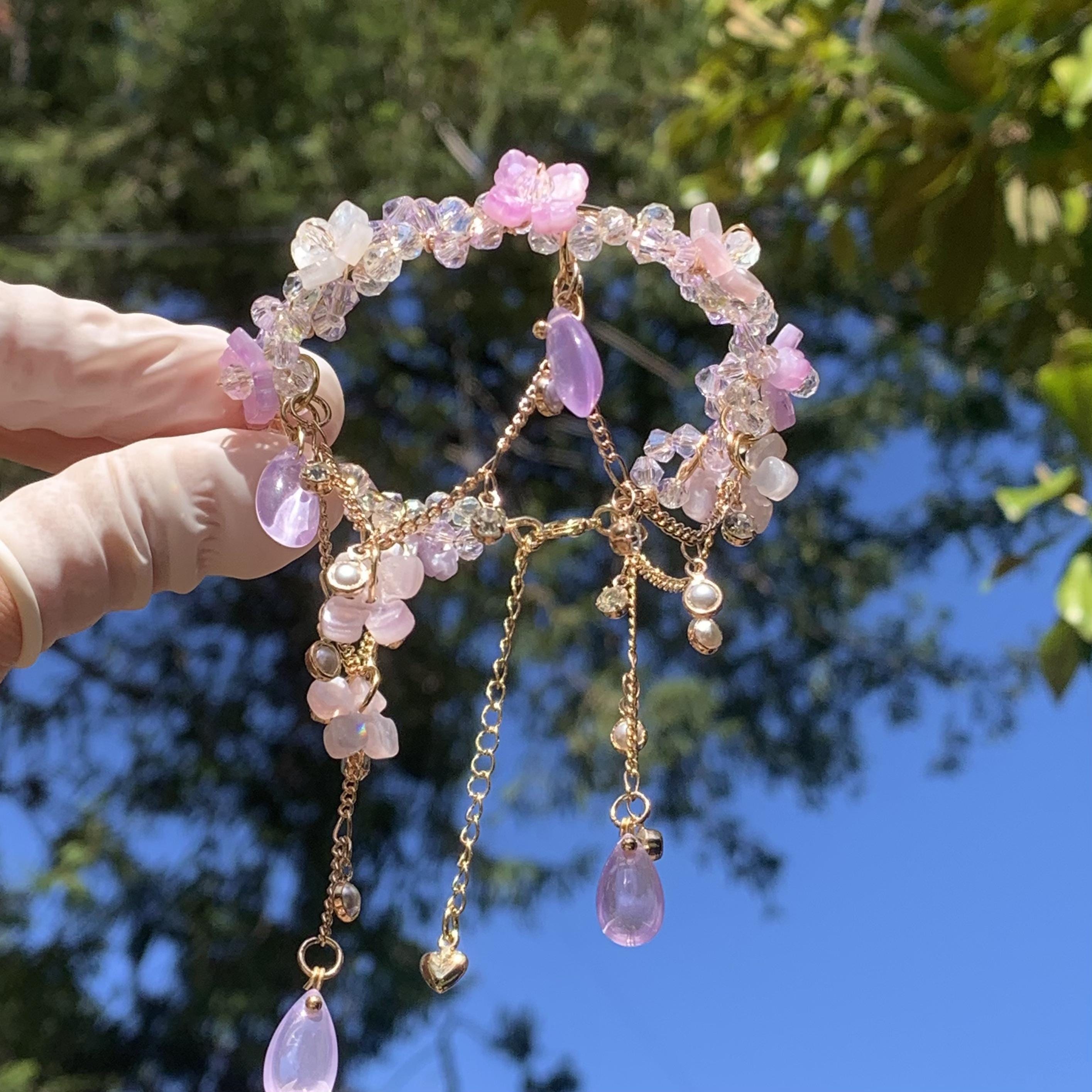 Purple Hydrangea Tassel Bracelet, Crystal Flower Fairy Bracelet ...
