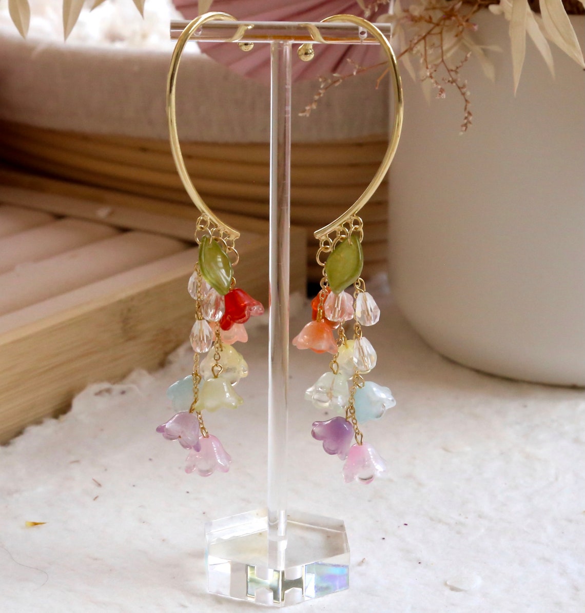No Piercing Rainbow Earrings, Flower Ear Cuffs, Gold Ear Cuffs, Flower ...