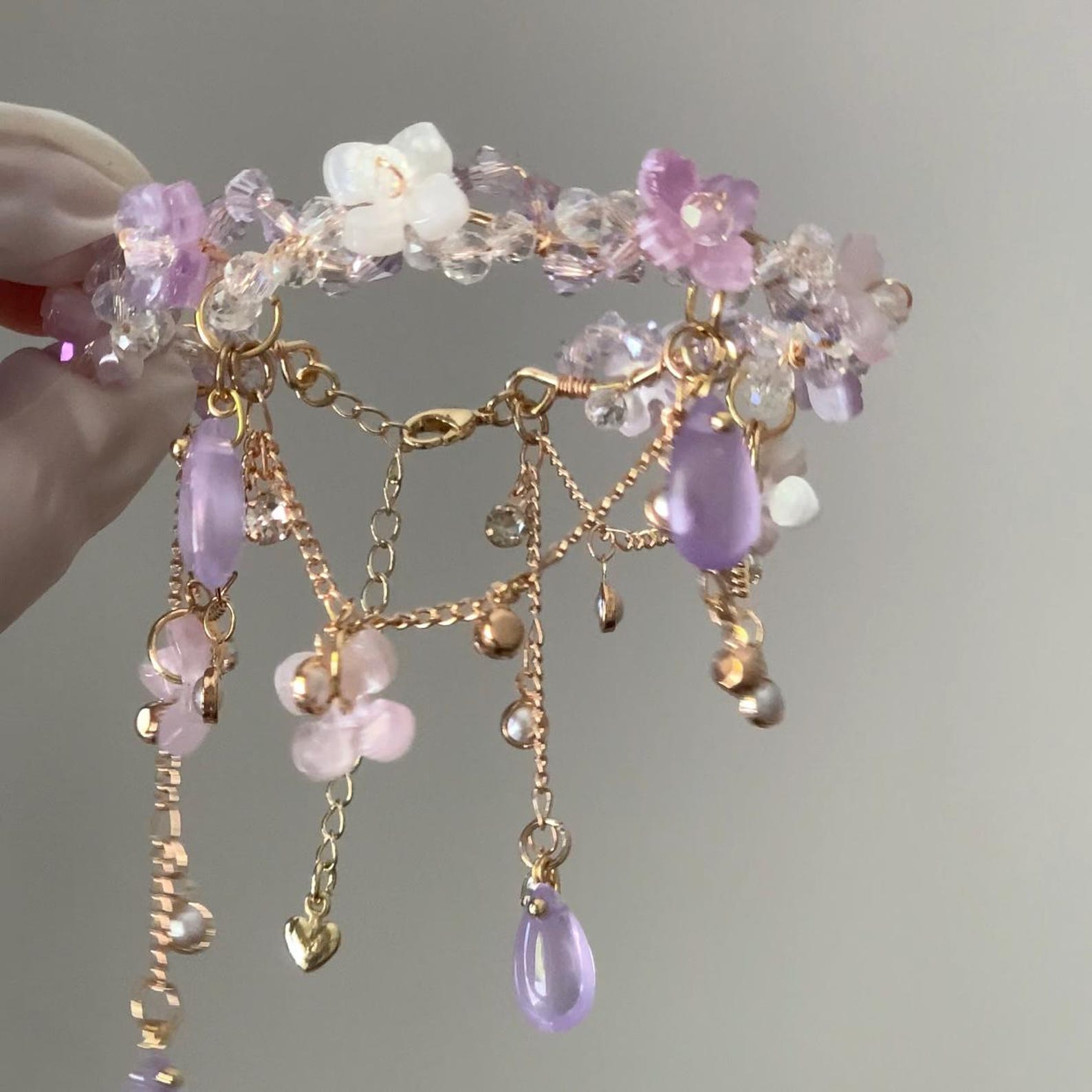 Purple Hydrangea Tassel Bracelet, Crystal Flower Fairy Bracelet ...
