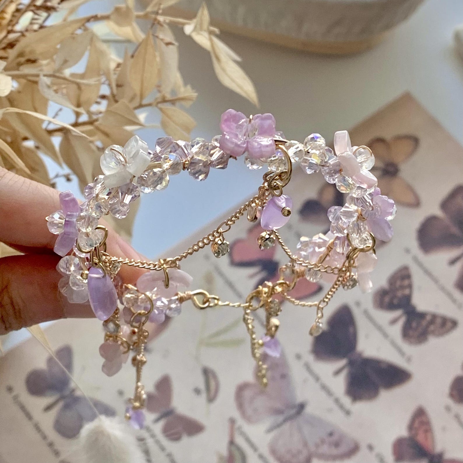 Purple Hydrangea Tassel Bracelet, Crystal Flower Fairy Bracelet ...