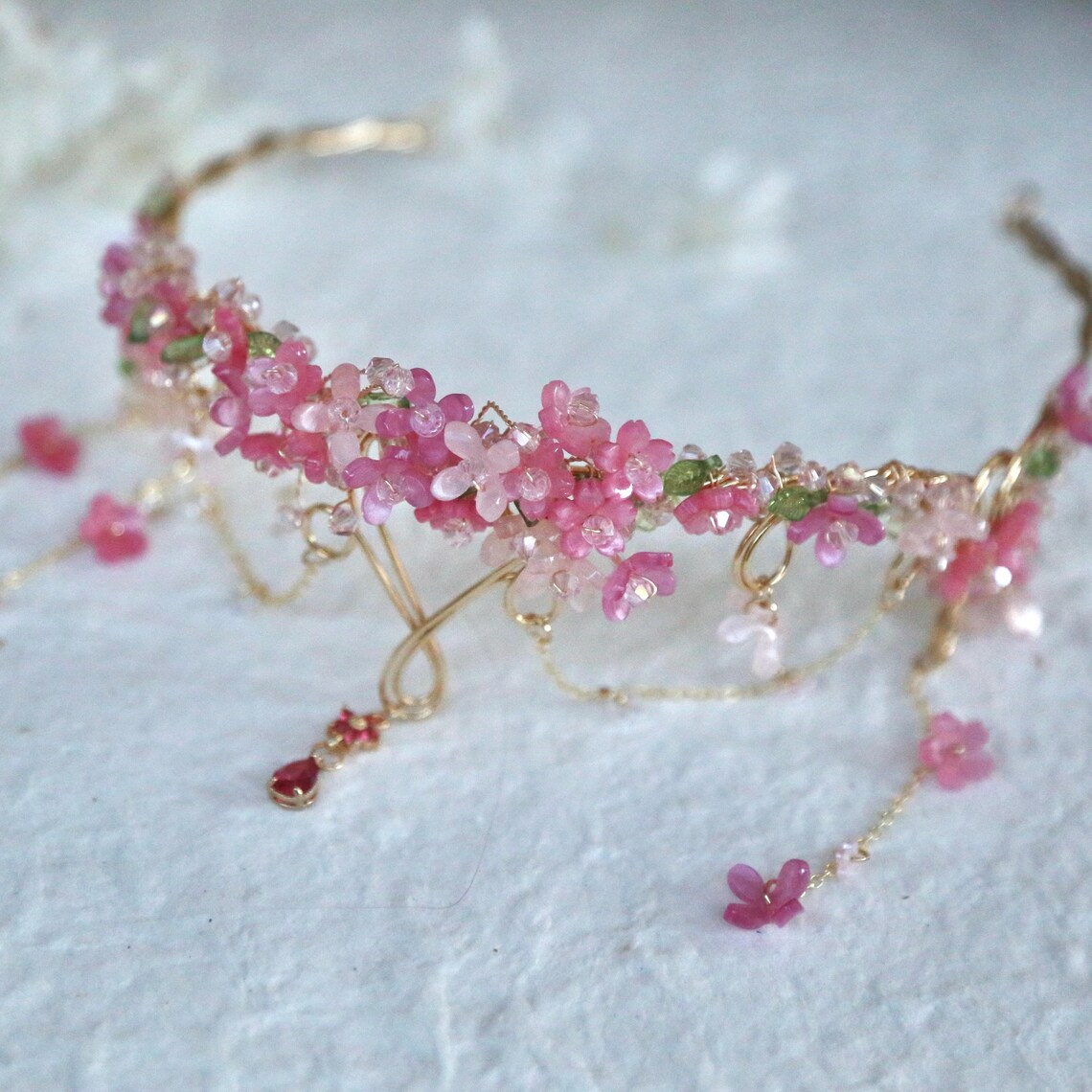 Sakura Flower Crown Headband, Handmade Cherry Blossom Tiara, Pink ...
