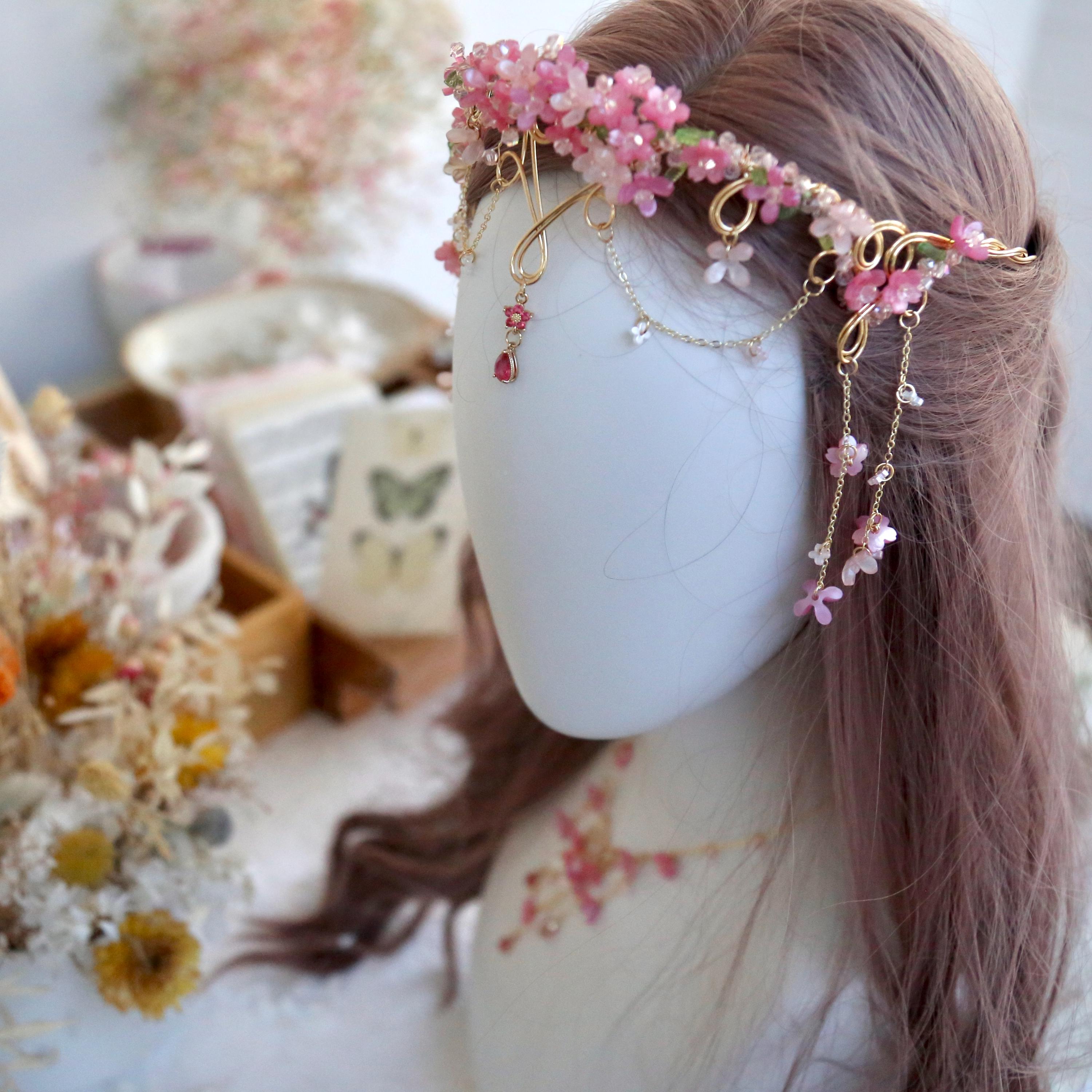 Sakura Flower Crown Headband, Handmade Cherry Blossom Tiara, Pink ...