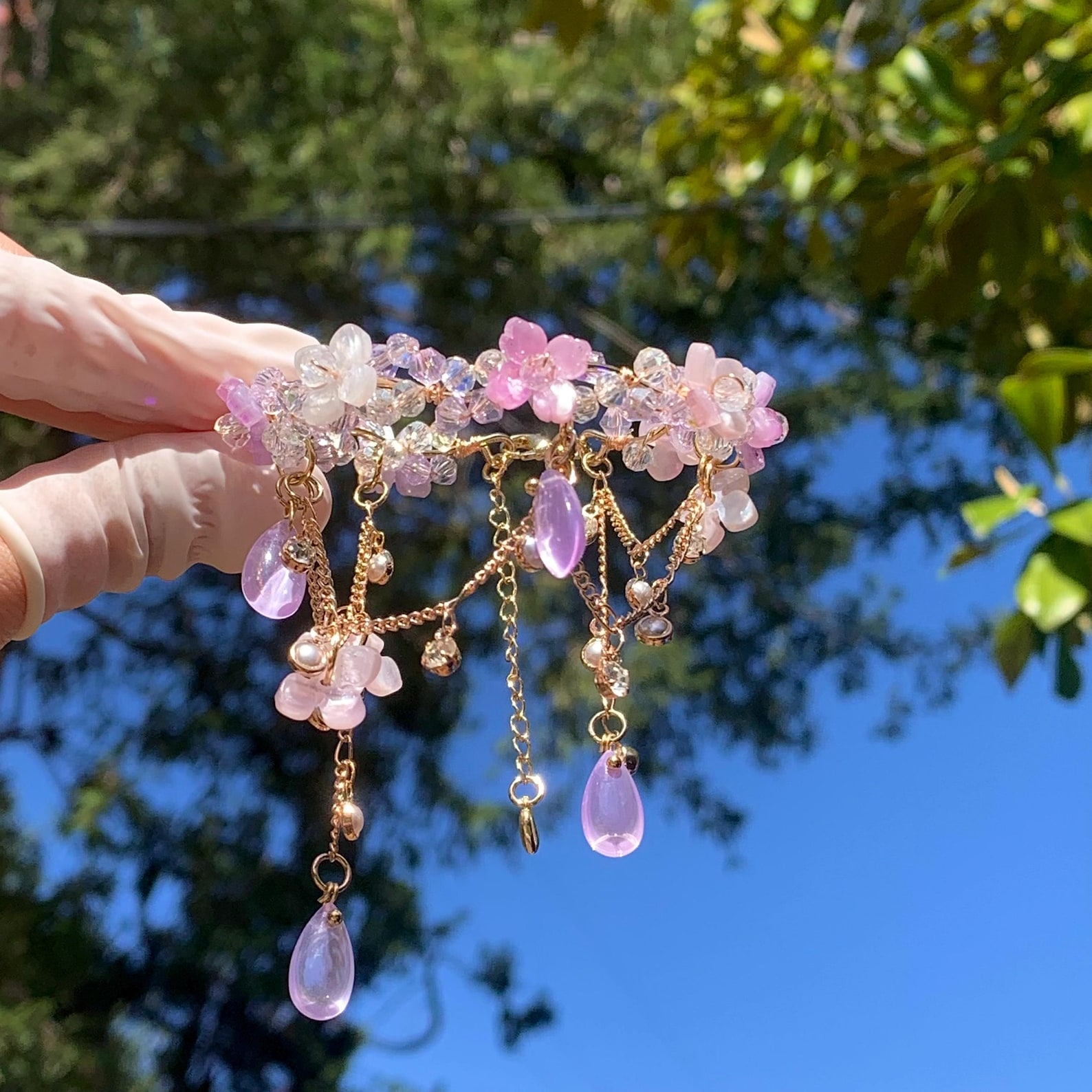 Purple Hydrangea Tassel Bracelet, Crystal Flower Fairy Bracelet ...