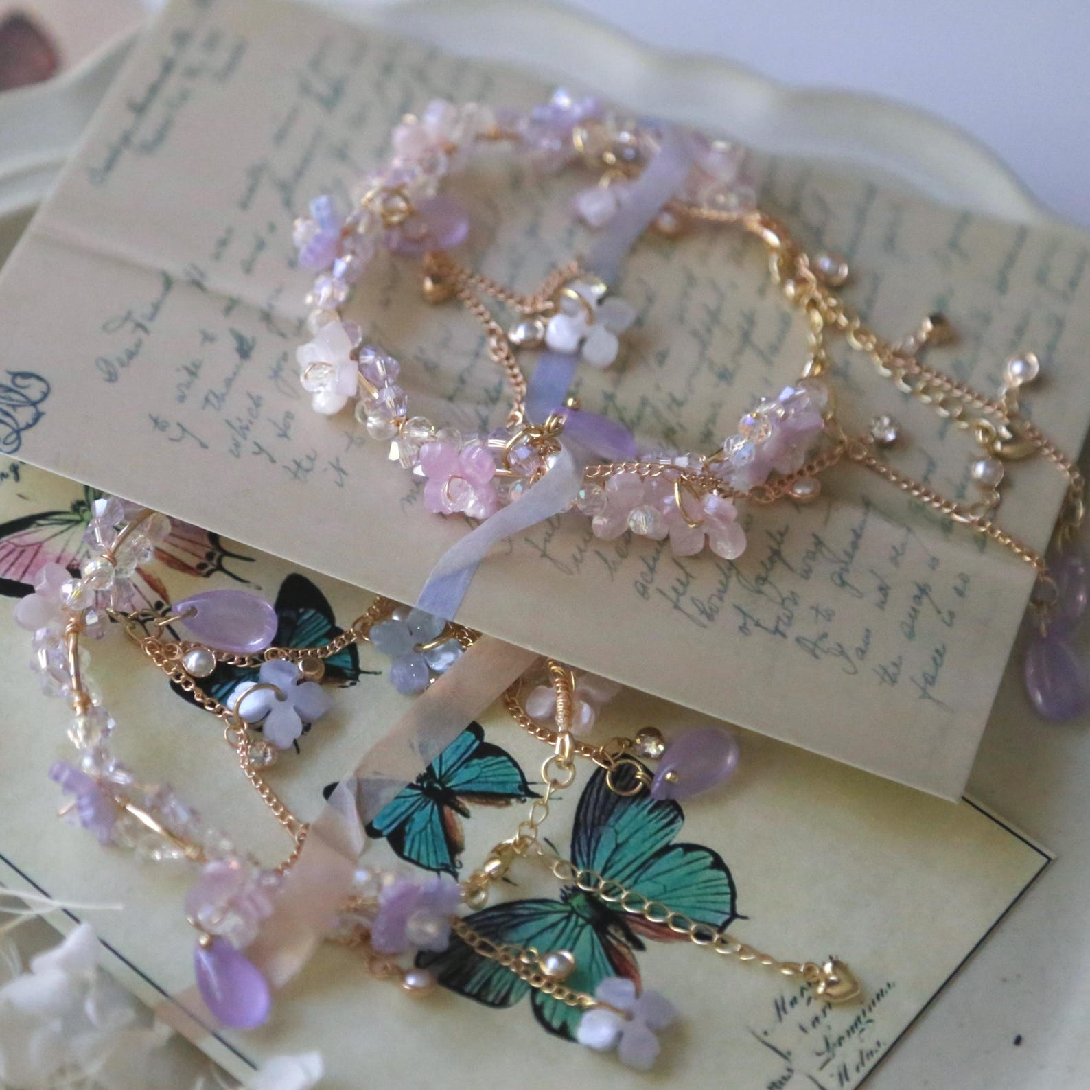 Purple Hydrangea Tassel Bracelet, Crystal Flower Fairy Bracelet ...