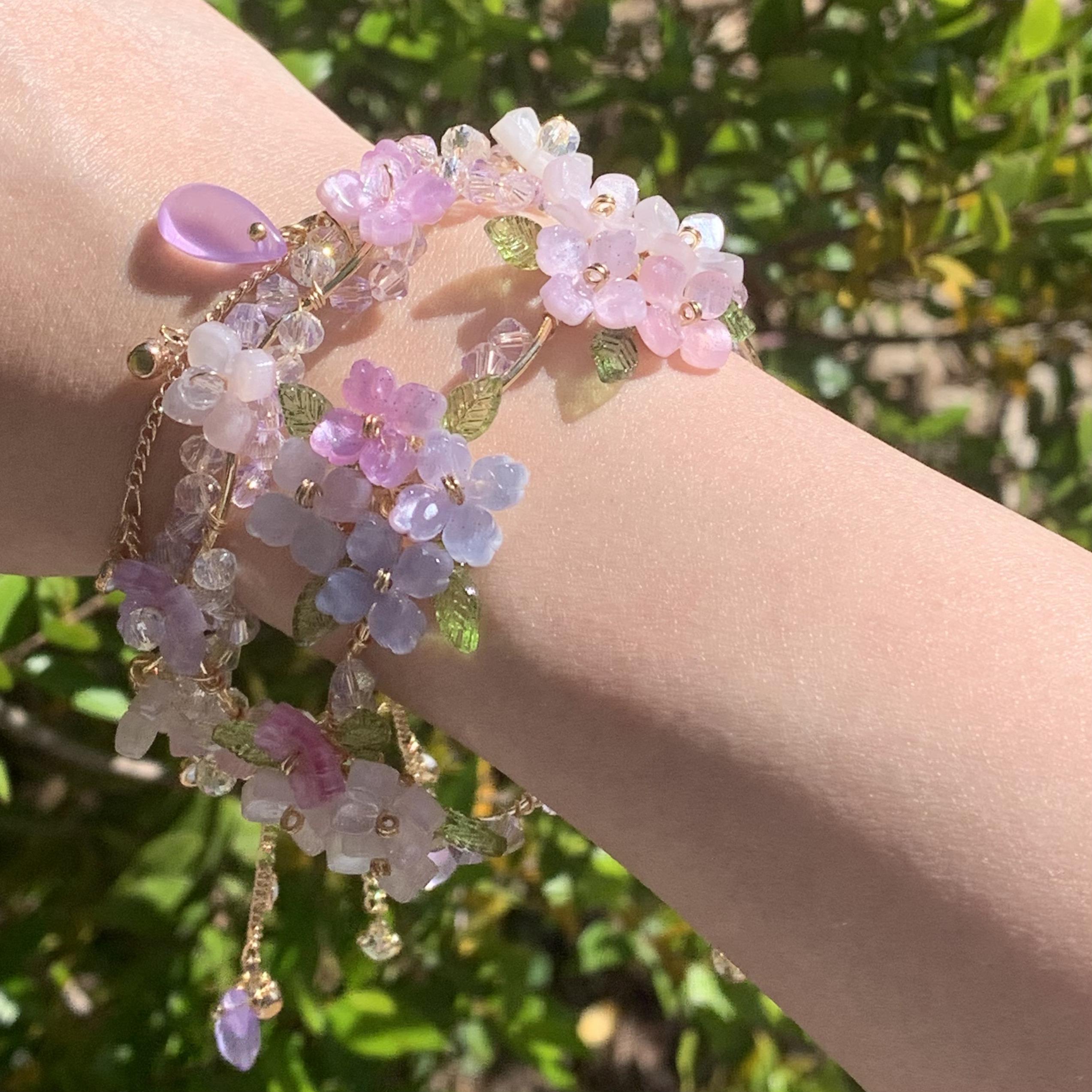 Purple Hydrangea Tassel Bracelet, Crystal Flower Fairy Bracelet ...