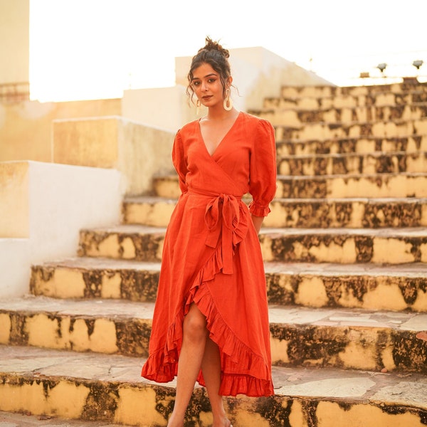 Rust Wrap Dress - Etsy