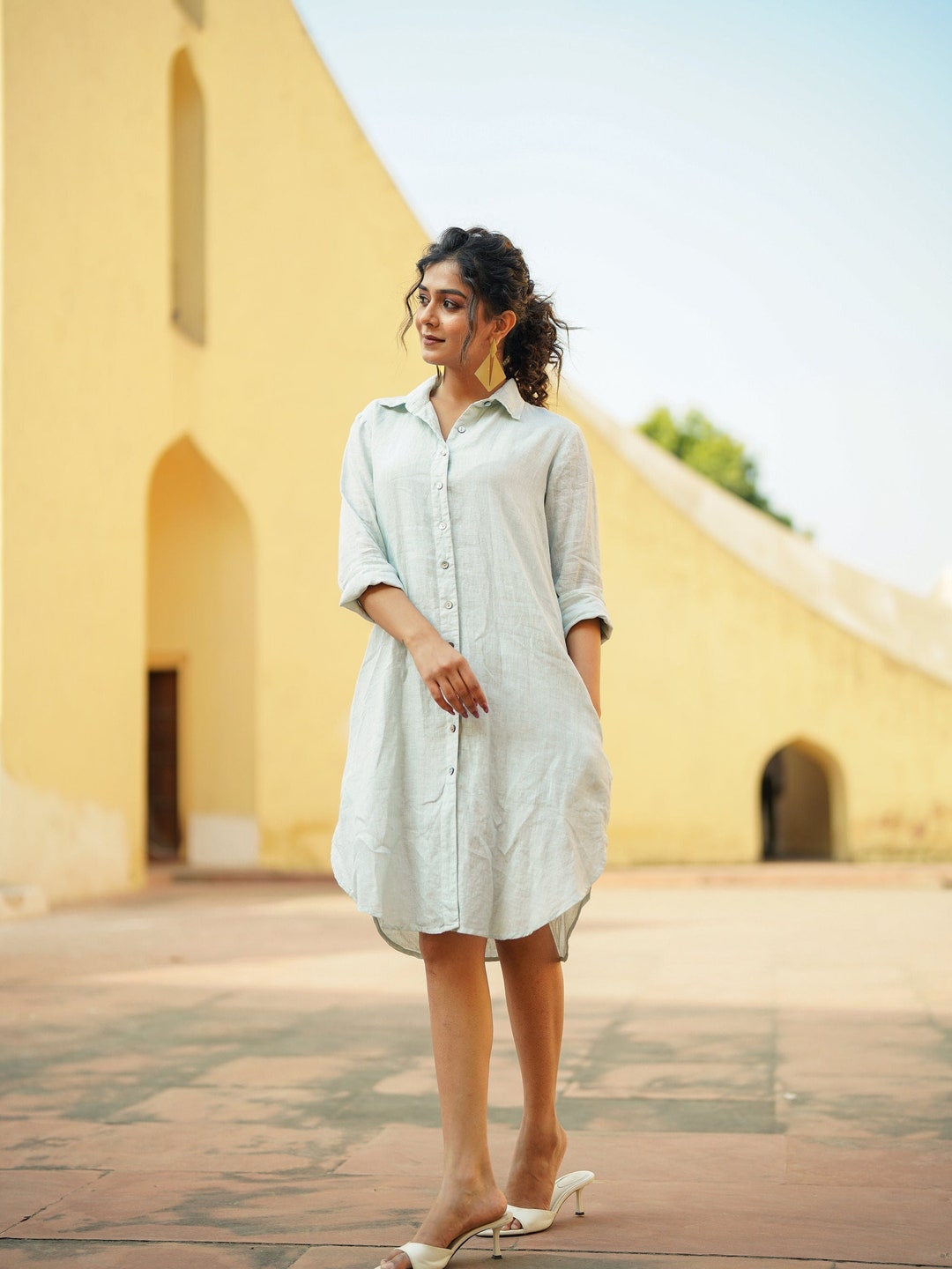 Washed Linen Shirt Dress With Pockets - Etsy