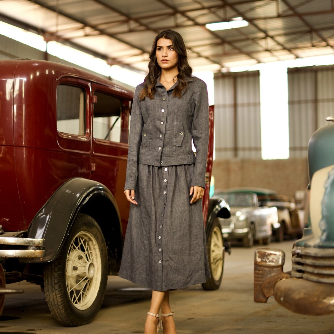 Grey Linen Jacket: Long Sleeve Washed Flax Coat - Etsy