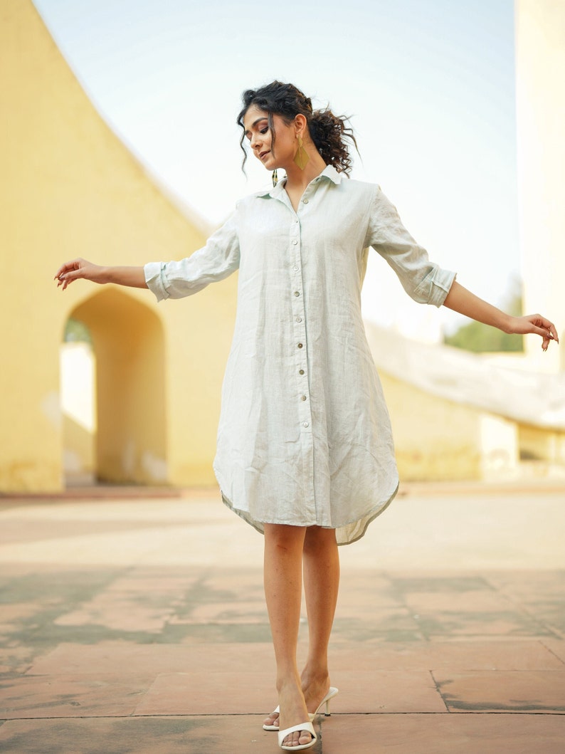 Washed Linen Shirt Dress With Pockets – Breathable Organic Summer Dress ...
