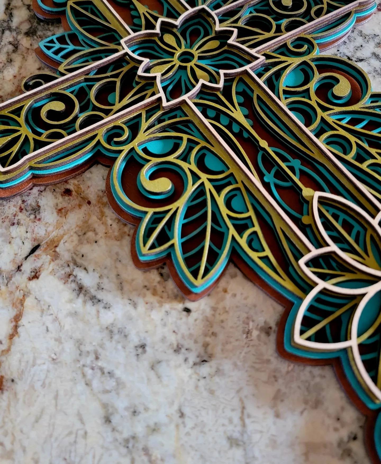 Handmade 4-layer Mandala Wooden Cross Beautiful Home Decor and Gift ...