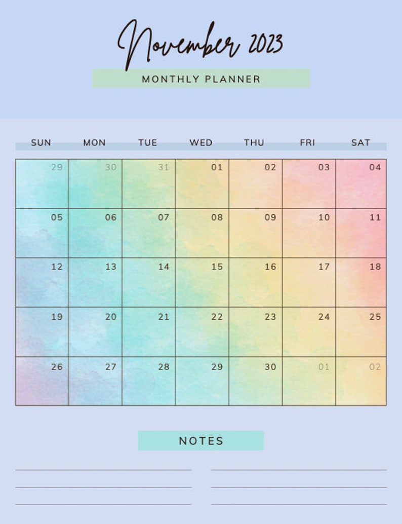 2023 Rainbow Calendar- Printable - Etsy
