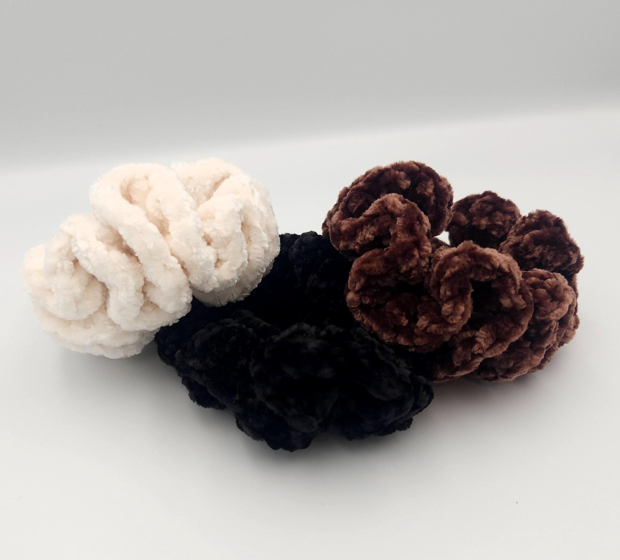 Crochet Velvet Scrunchies- Handmade- Chunky Hair Tie- Soft Ruffled ...