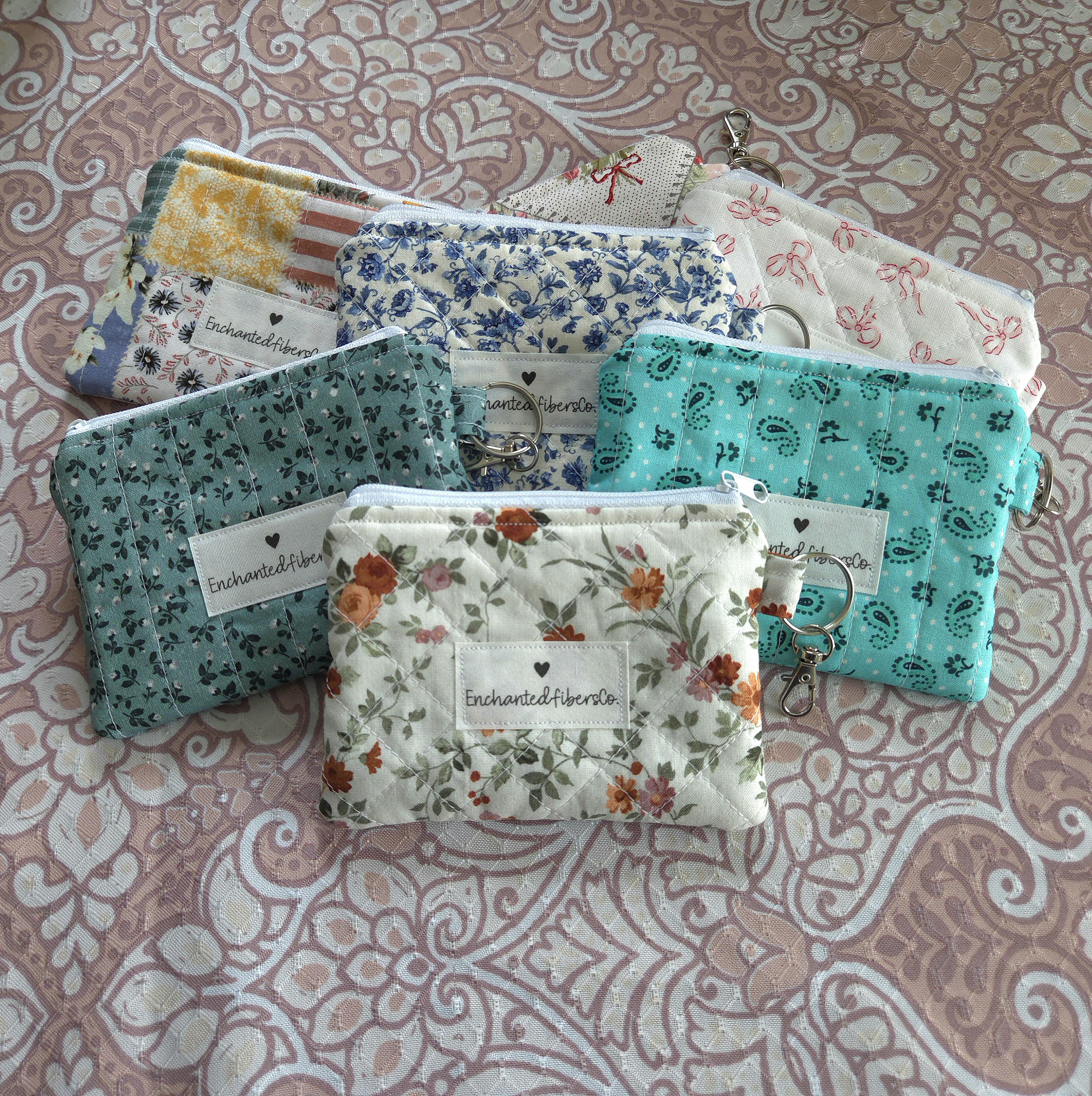Handmade Quilted Keychain Wallet – Floral Cotton Coin Purse - Etsy