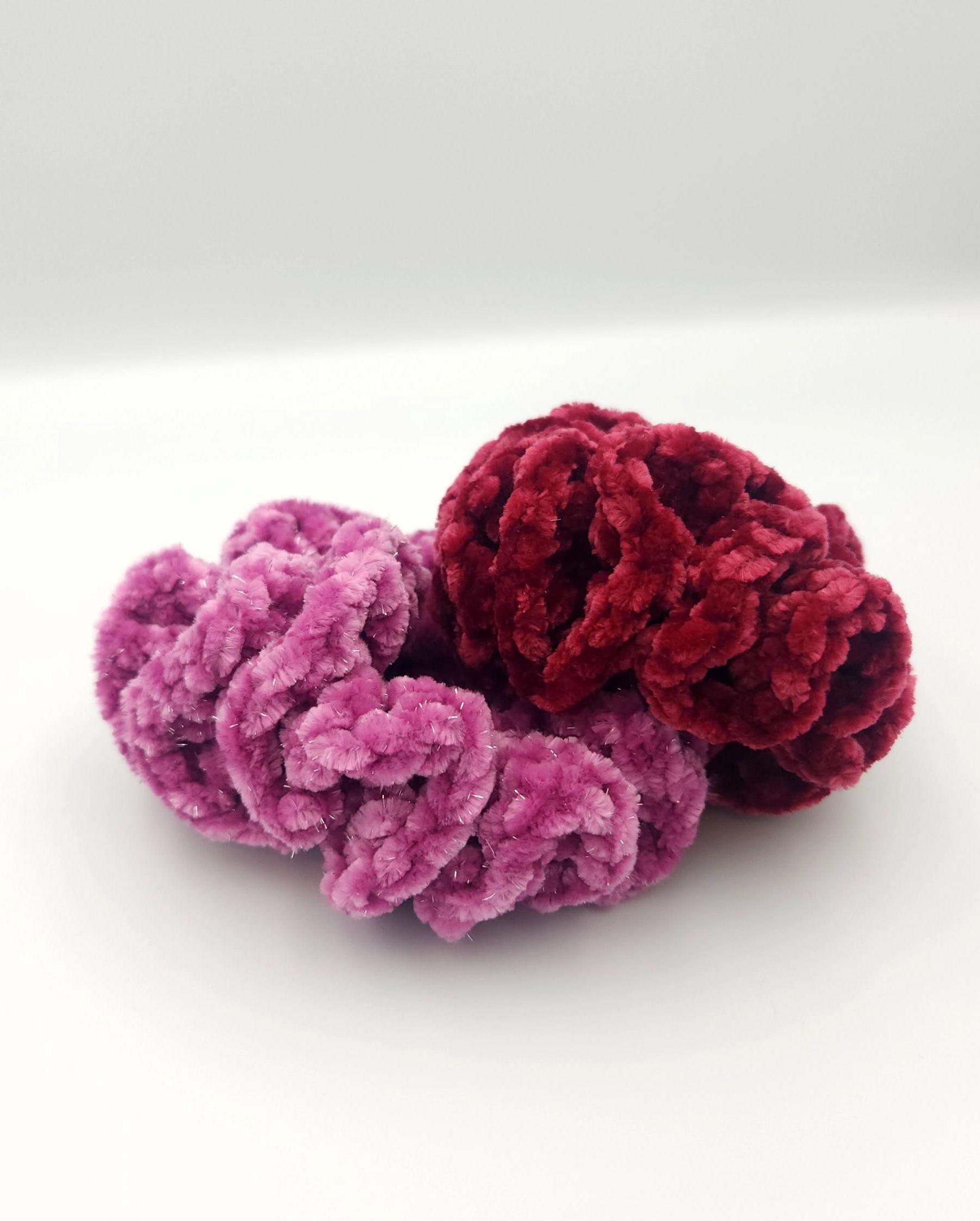 Crochet Velvet Scrunchies- Handmade- Chunky Hair Tie- Soft Ruffled ...