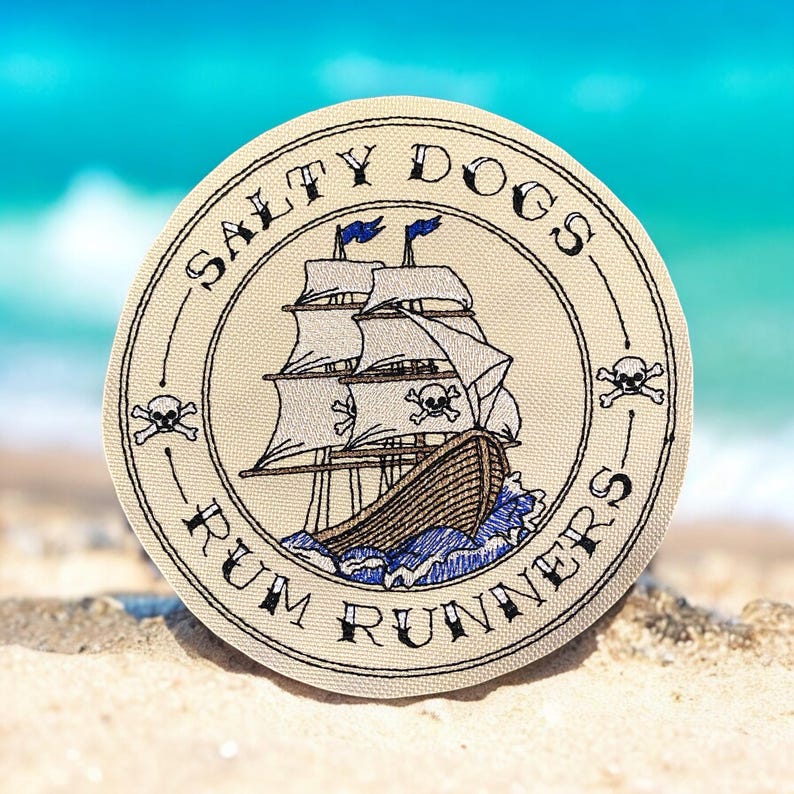 Pirate Ship Embroidered Patch Salty Dogs Nautical Rum - Etsy