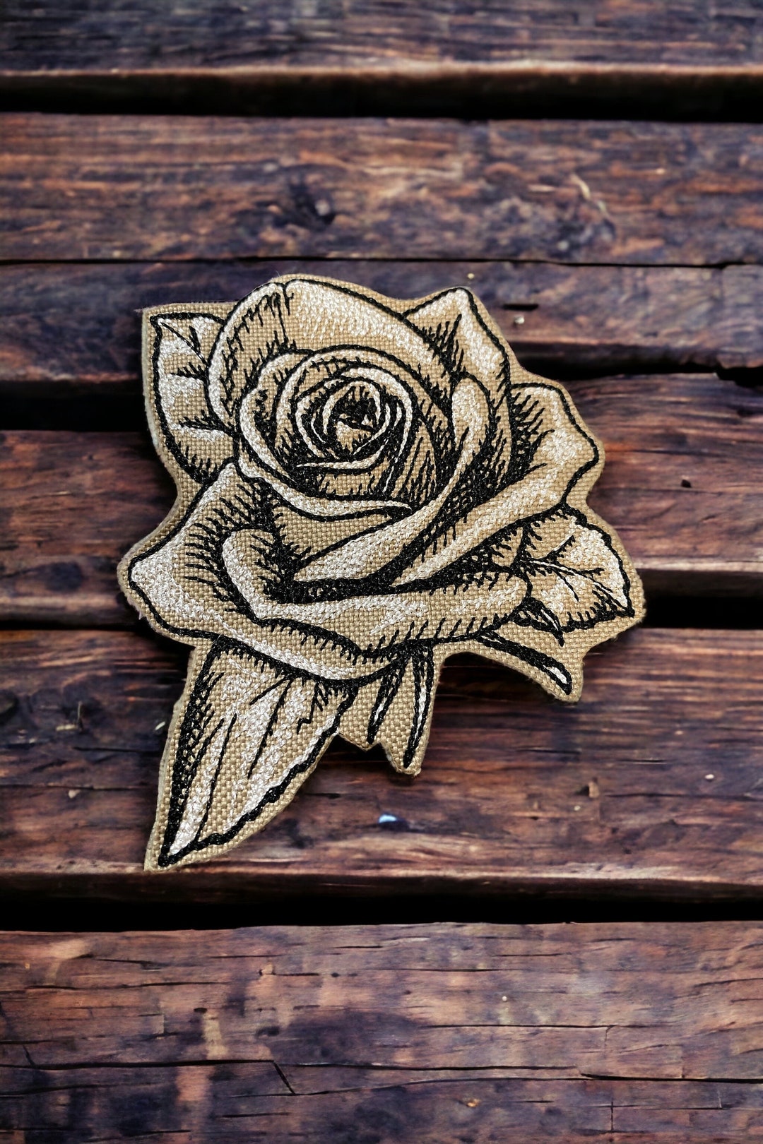 Sketched Rose Embroidered Patch, Artistic Floral Design, Iron On, Sew ...