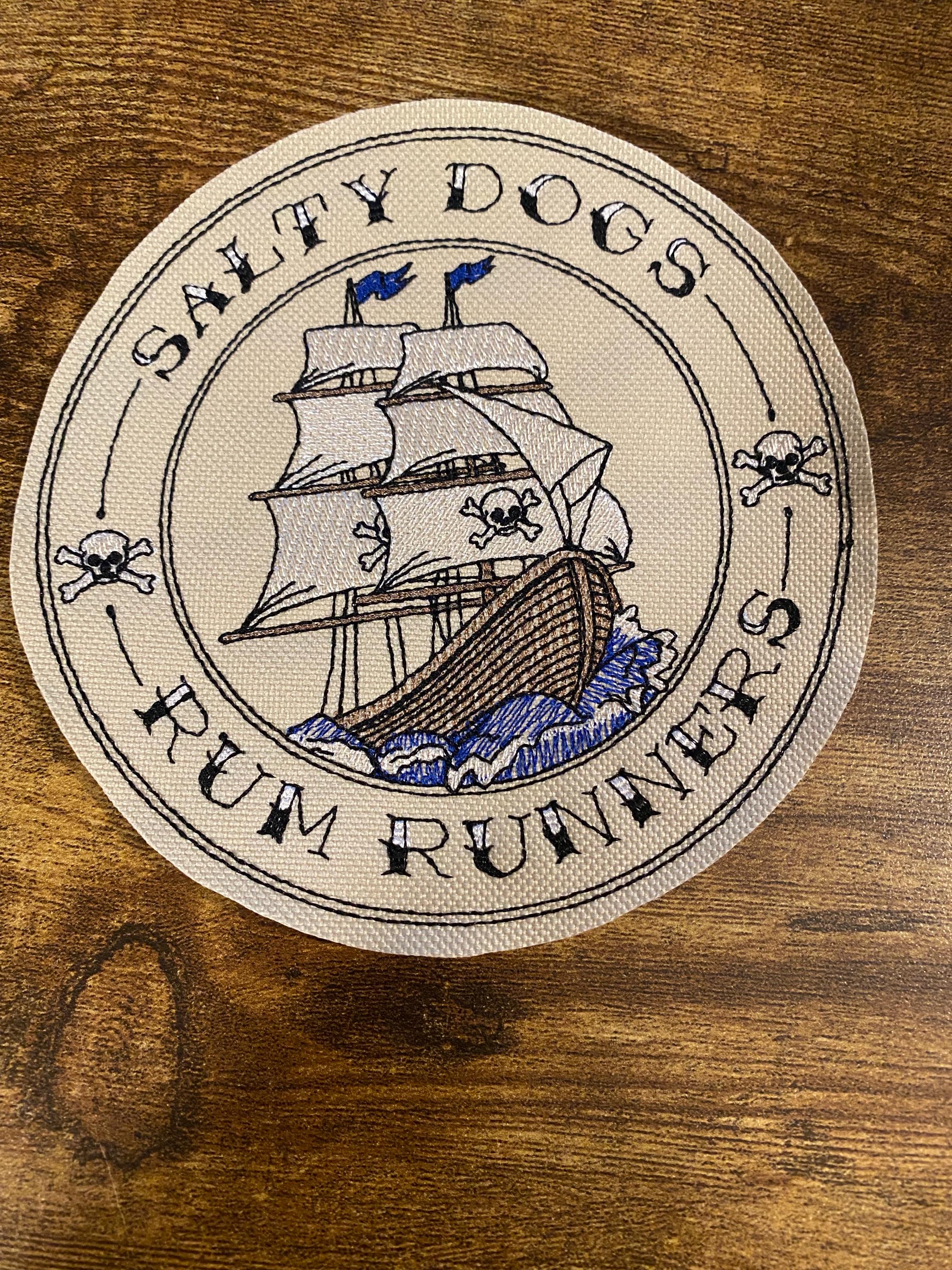 Pirate Ship Embroidered Patch – Salty Dogs Rum Runners, Nautical Iron ...